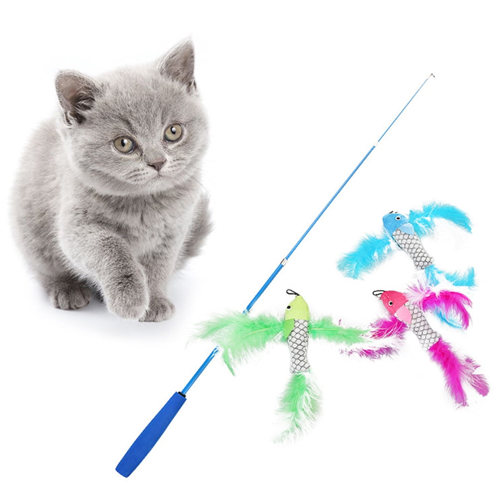 Heajfvd Telescopic Wand Stick Kitten Cats Teaser Catcher with 3 ...