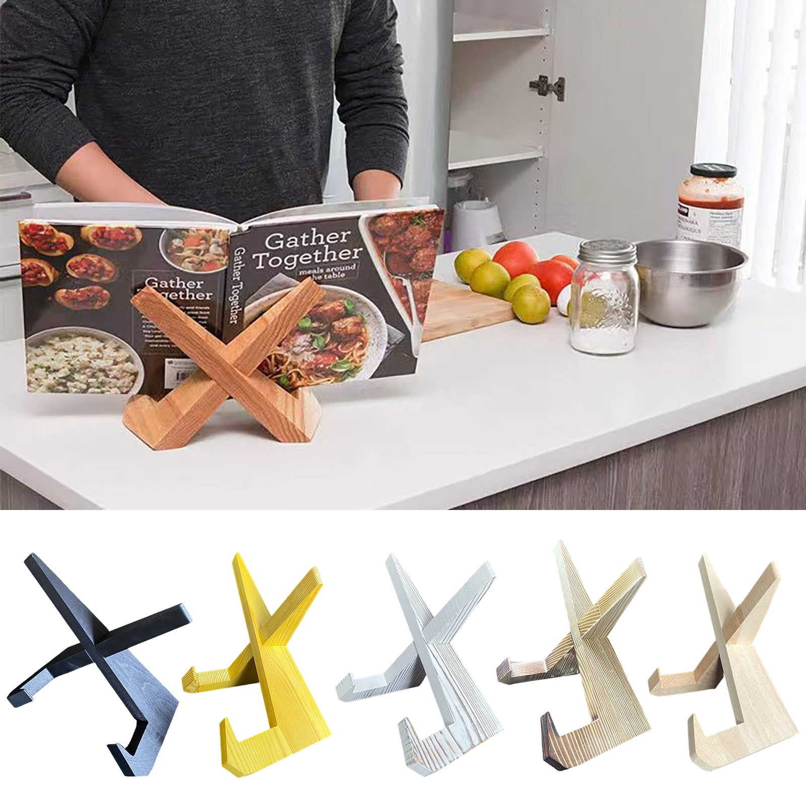 Heajfvd Wooden Bowl Stand Display Rack Pine Reading Stand Cross-Shaped Stabilizing Structure ...