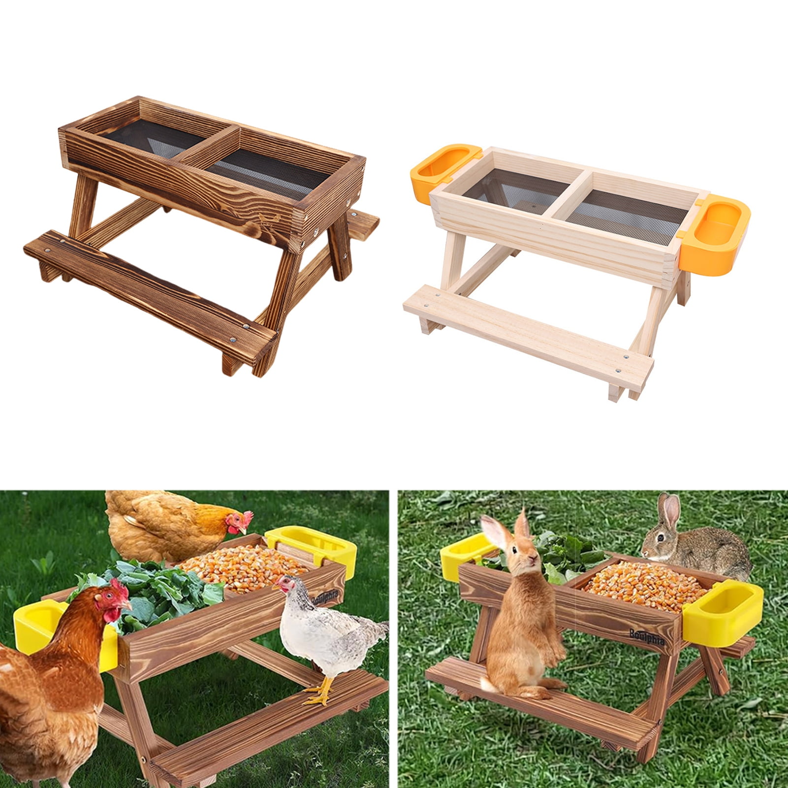 Heajfvd Wooden Chicken Feeder Table – No-Waste Coop Feeder & Water ...