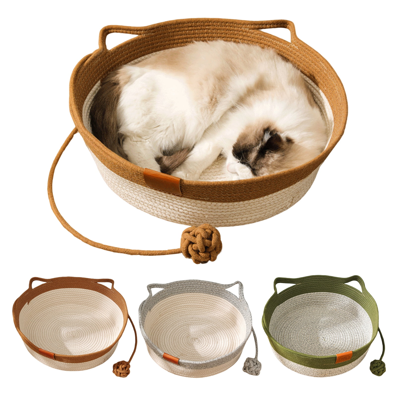 Heajfvd Woven Rope Cat Basket Hand Woven Cat Bed Interactive Cat ...