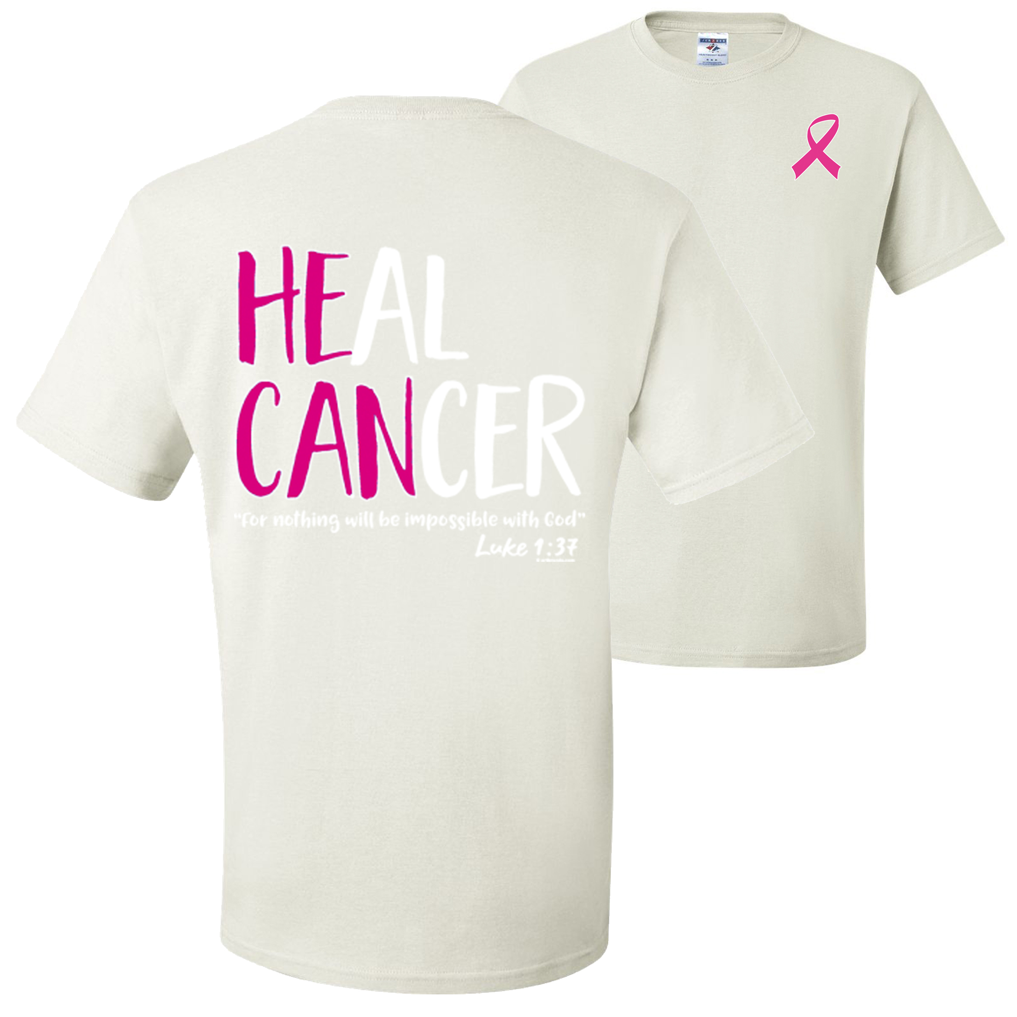 Heal Cancer Faith Jesus Believe Breast Cancer Awareness FRONT&BACK Mens ...