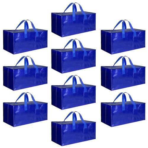 HealSmart 10 Pack Extra Large Moving Bags with Zippers & Carrying ...