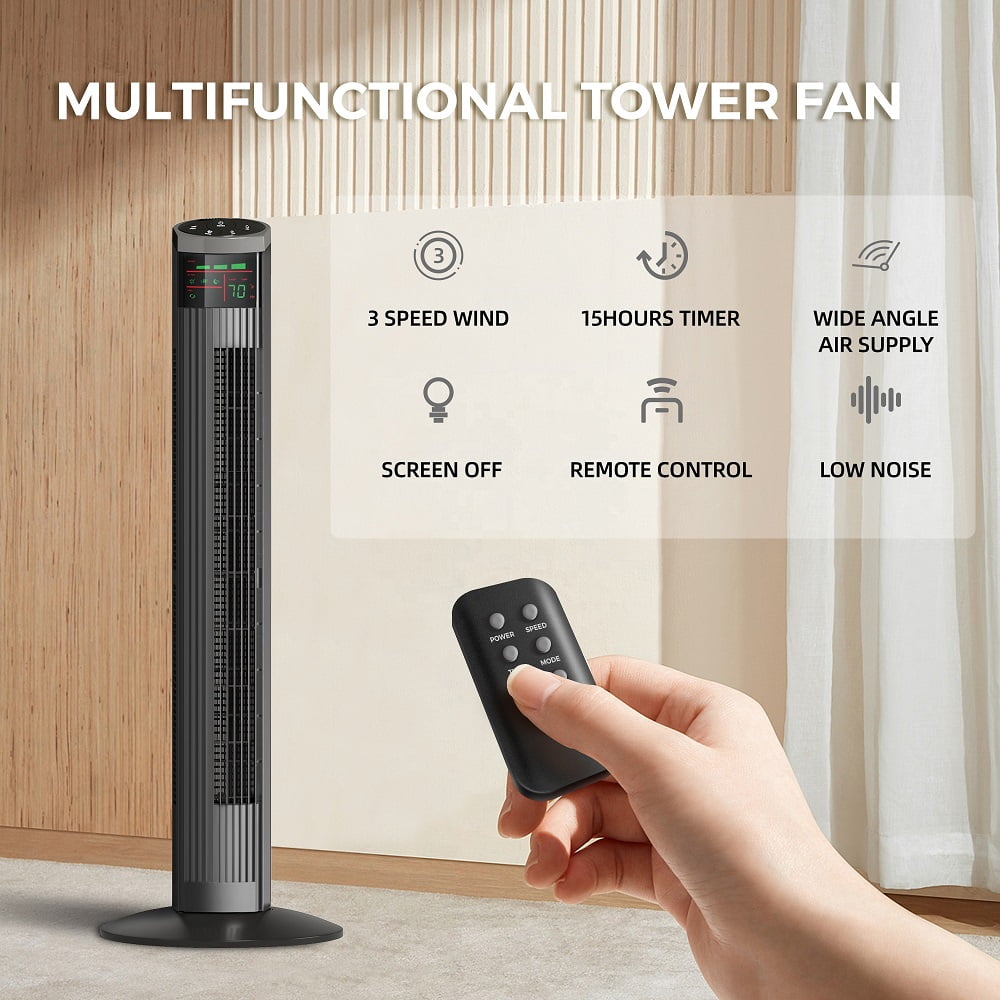 HealSmart 36 Inch Bladeless 70 Degree Oscillating Tower Fan with Top ...