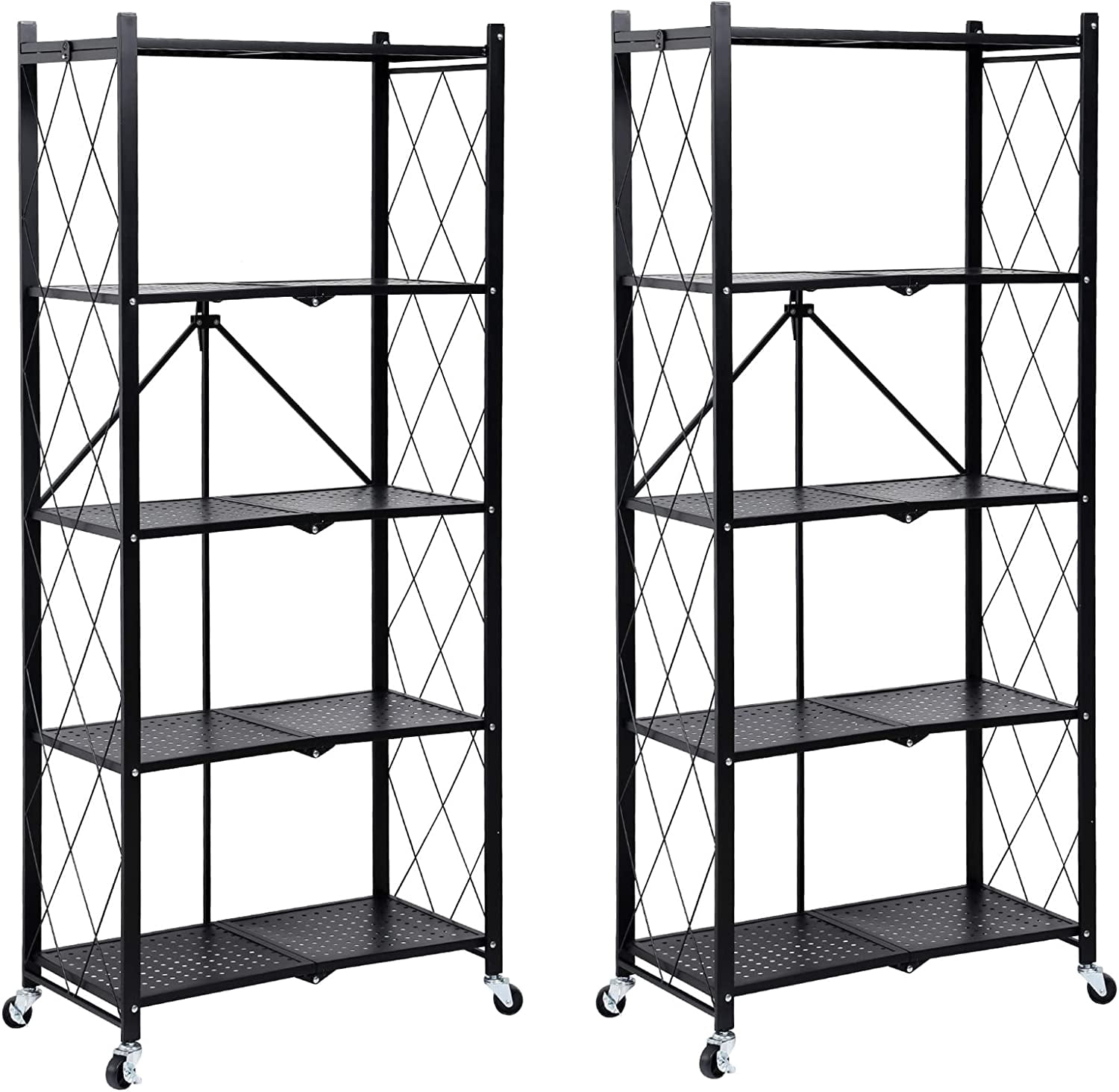 HealSmart 5-Tier Adjustable Rolling Shelf, Heavy Duty Foldable Metal ...