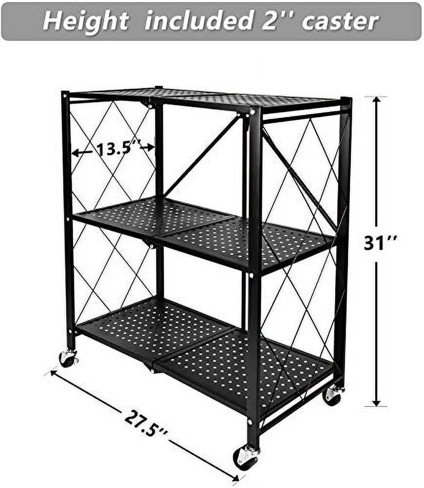 HealSmart Heavy Duty 3-Tier Foldable Metal Rack, 14.96" D x 27.95" W x ...