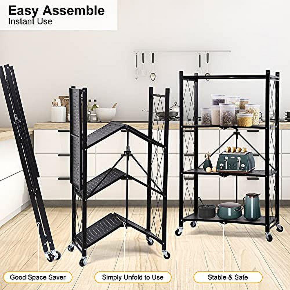 HealSmart Heavy Duty 4-Tier Foldable Metal Rack, 28.0" D x 13.4" W x 49 ...