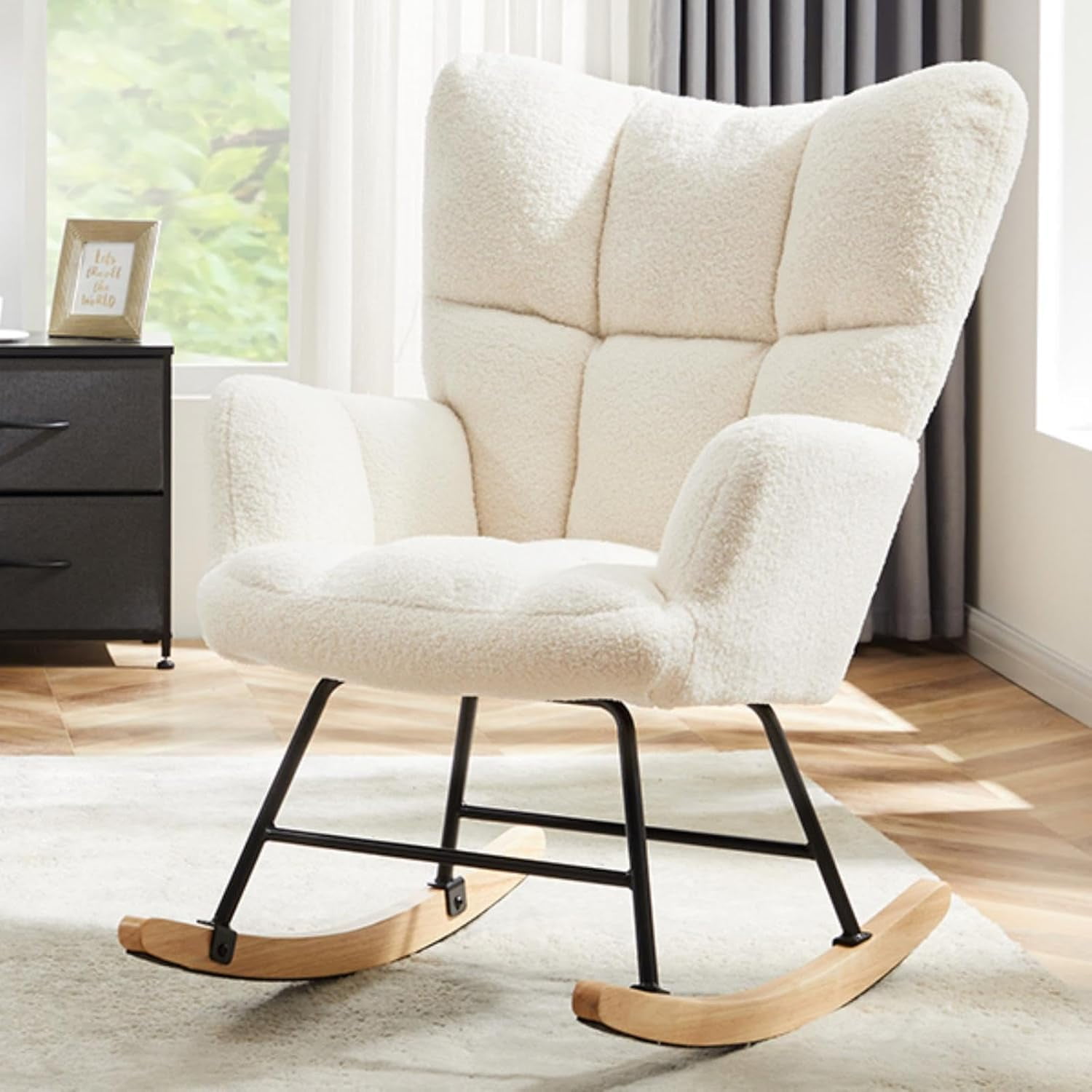 HealSmart Nursery Rocking Chair Teddy - Upholstered Glider Rocker with ...