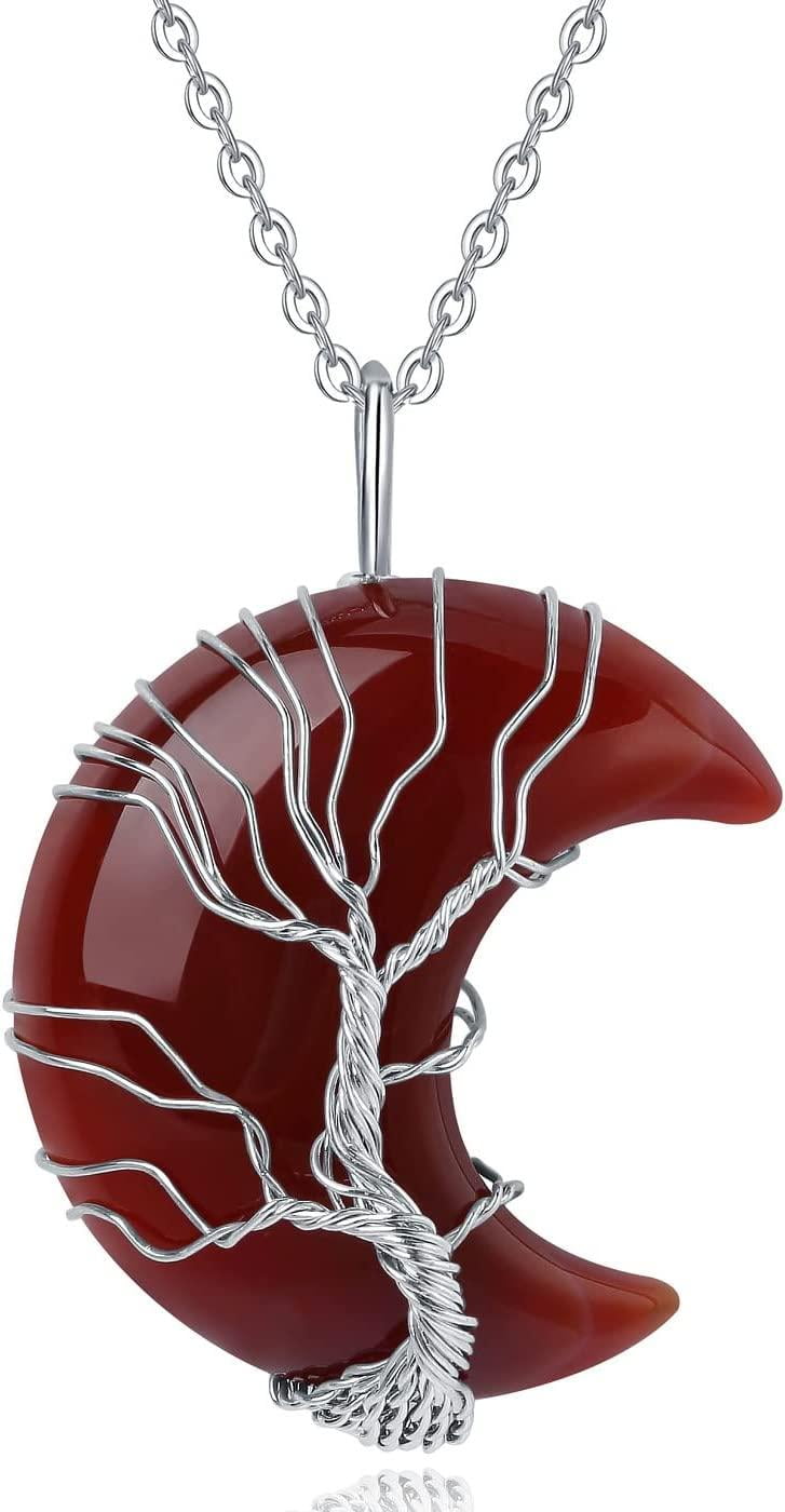 Healing Crystal Necklace Tree of Life Wire Wrapped Amethyst Crescent ...