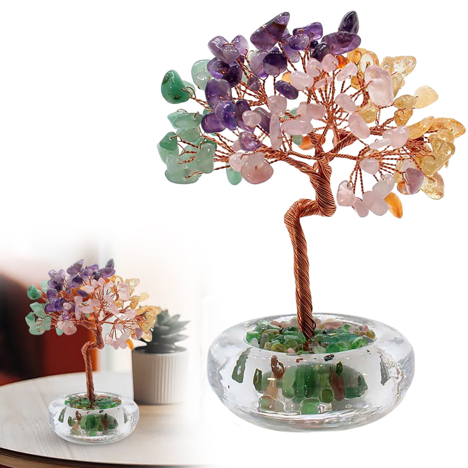 Healing Crystals 7 Chakra Stone Tree with Glass Base Handmade Natural ...