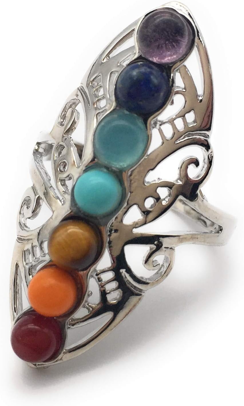 Healing Hollow Stones Adjustable 7 Chakra Ring Reiki Gem Jewelry for Women|The 7 chakra ring ...