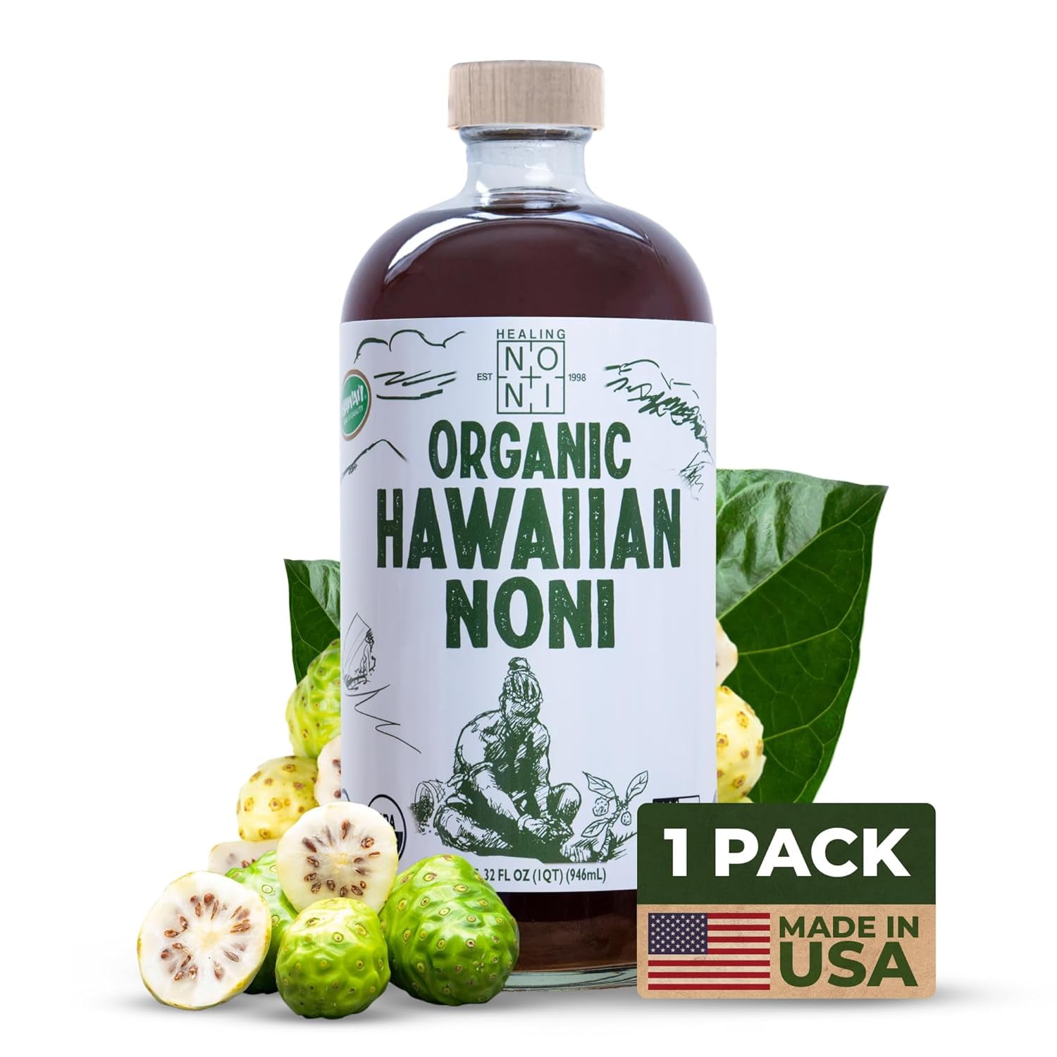 Healing Noni - Hawaiian Organic Noni Juice - All-Natural Unsweetened - Farm Direct - USDA ...
