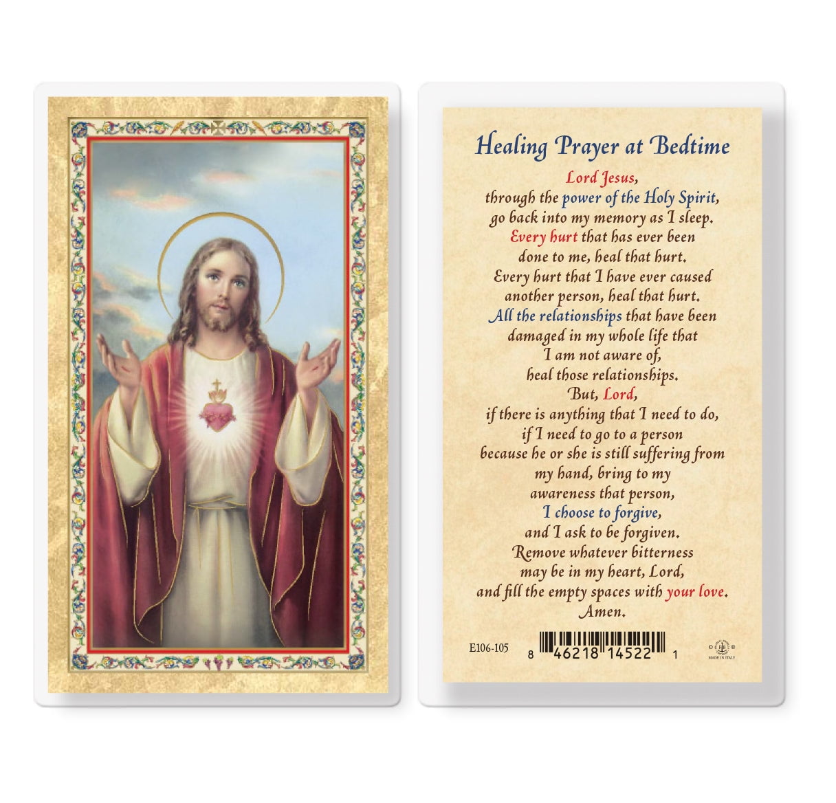 Healing Prayer at Bedtime Gold-Stamped Laminated Catholic Prayer Holy ...