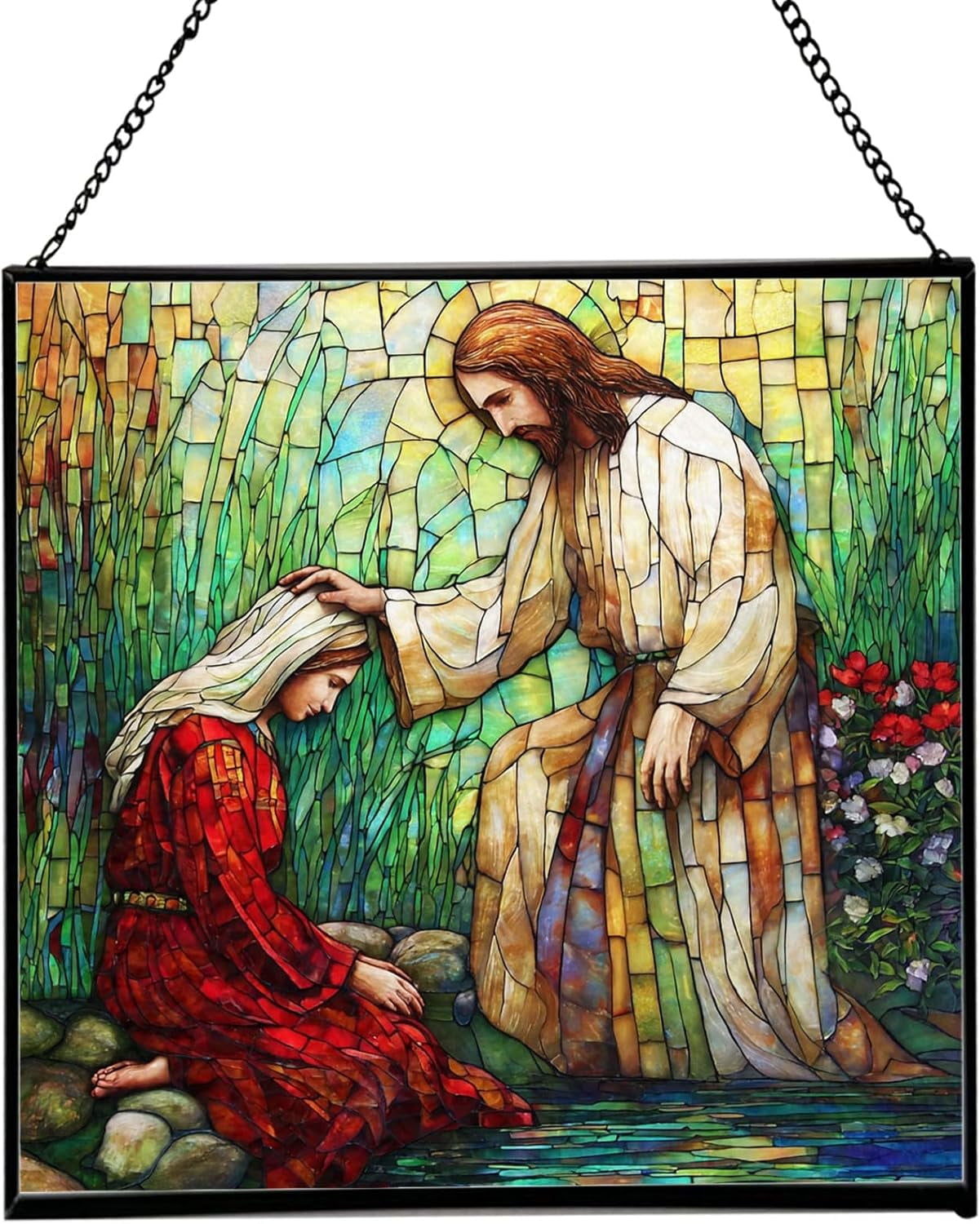 Healing and Restoration Square Stained Glass Suncatcher, 8 Inch Real ...