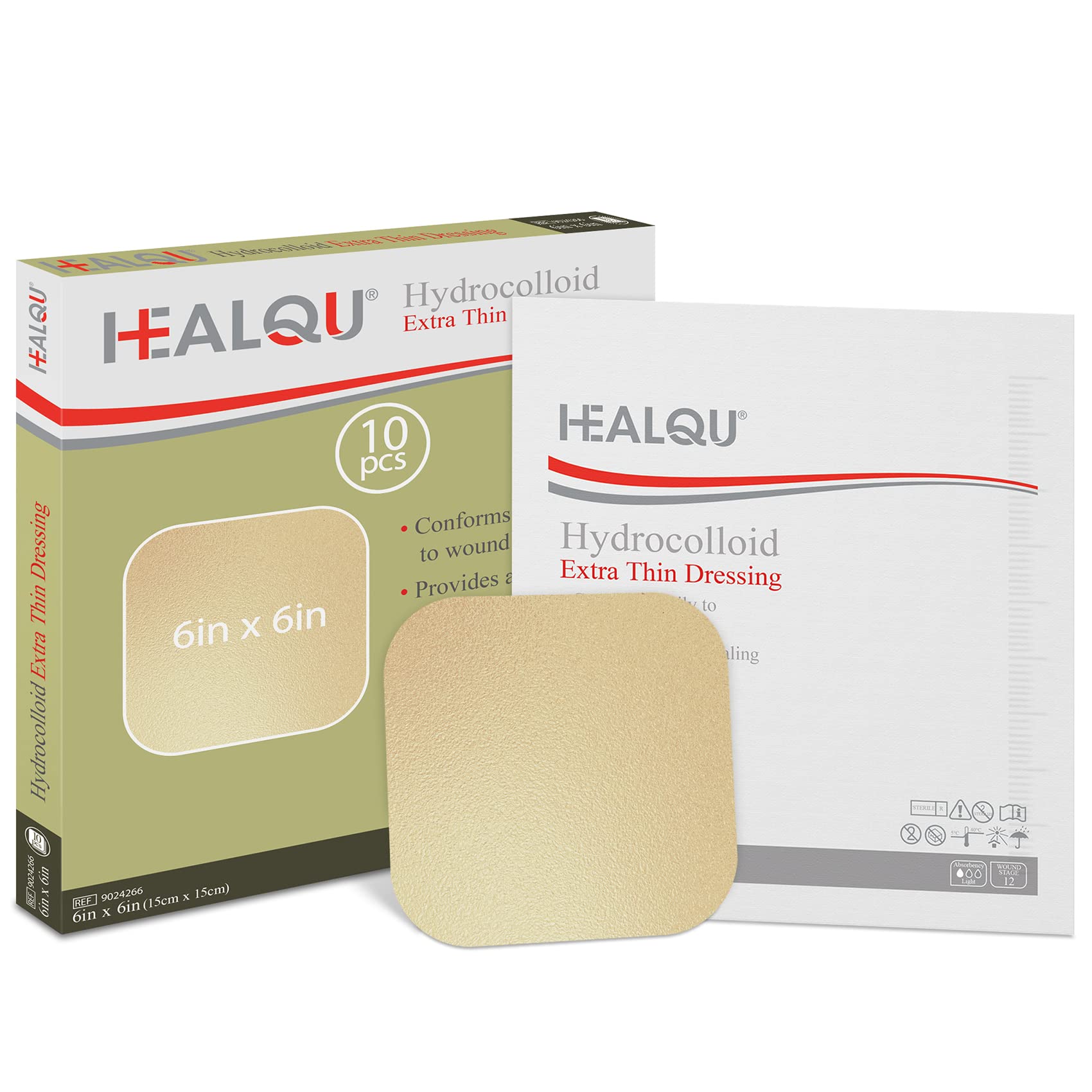Healqu Hydrocolloid Wound Dressing - 6x6" Thin - Box of 10 Large ...