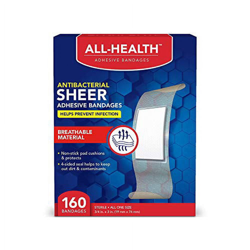 All Health Antibacterial Sheer Adhesive Bandages, 3/4 in x 3 in, 160 ct ...
