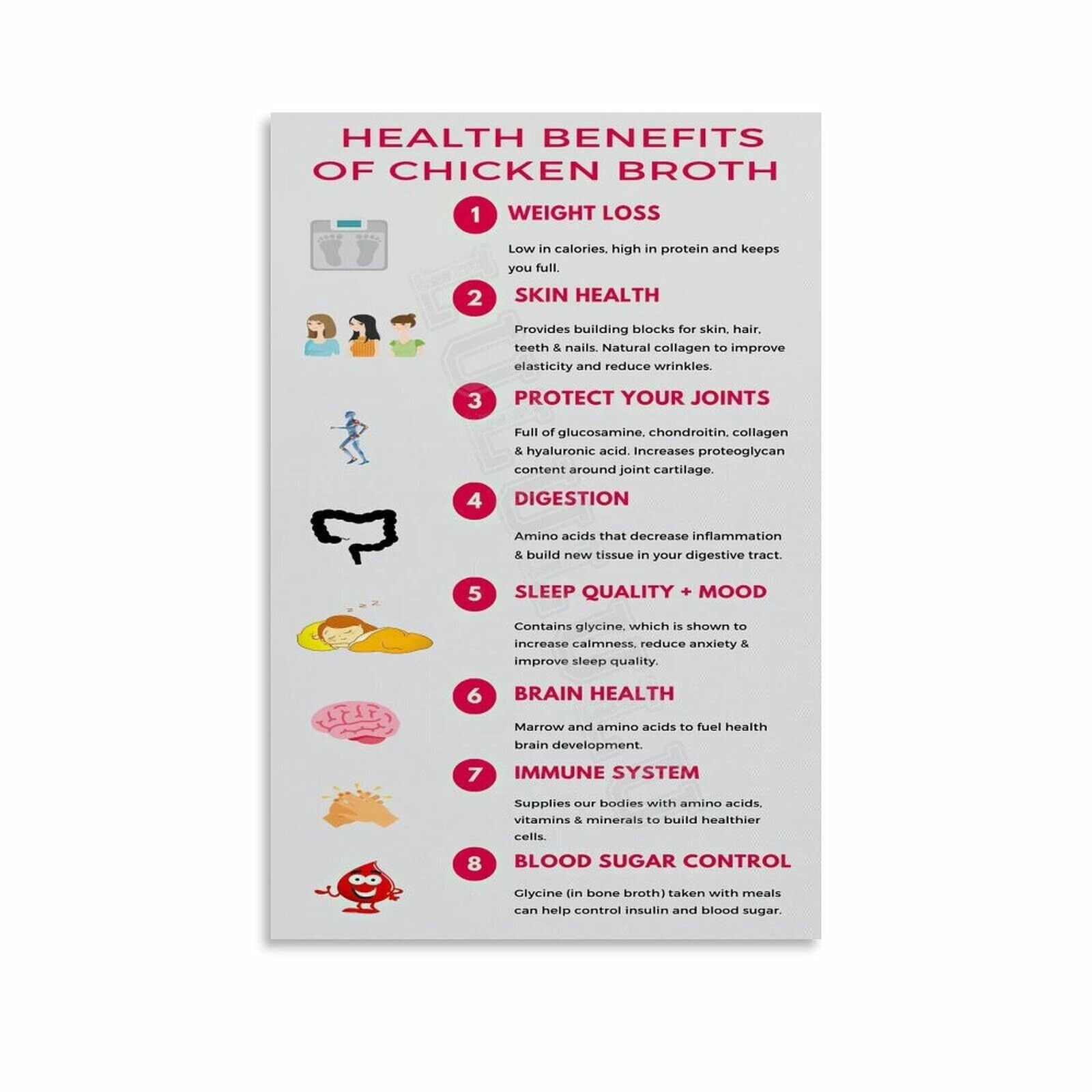 Health Benefitss Of Chicken Broth Poster Healthy Food Canvas Painting ...