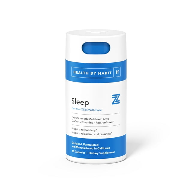 Health By Habit Sleep Supplement, 3mg Melatonin, L-Theanine, GABA, 60 ...