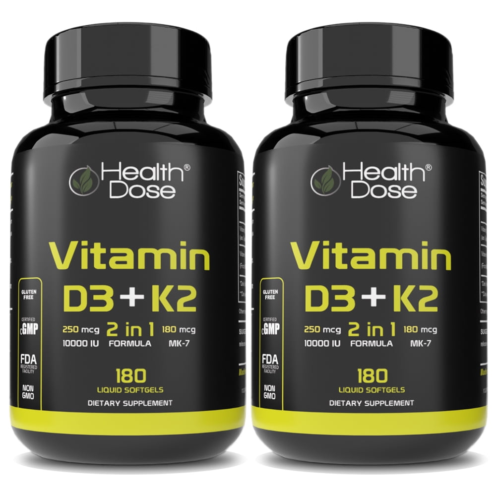 (2 pack) Health Dose Vitamin D3 + K2 10.000 IU With K2 MK-7 with D3 ...