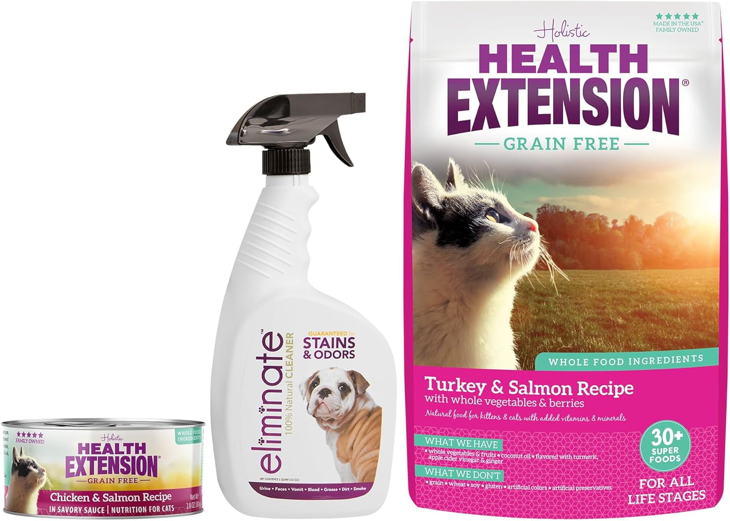 Health Extension Cat Health and Maintenance Bundle - Enzymatic Stain & Odor Remover (32 oz), Wet ...