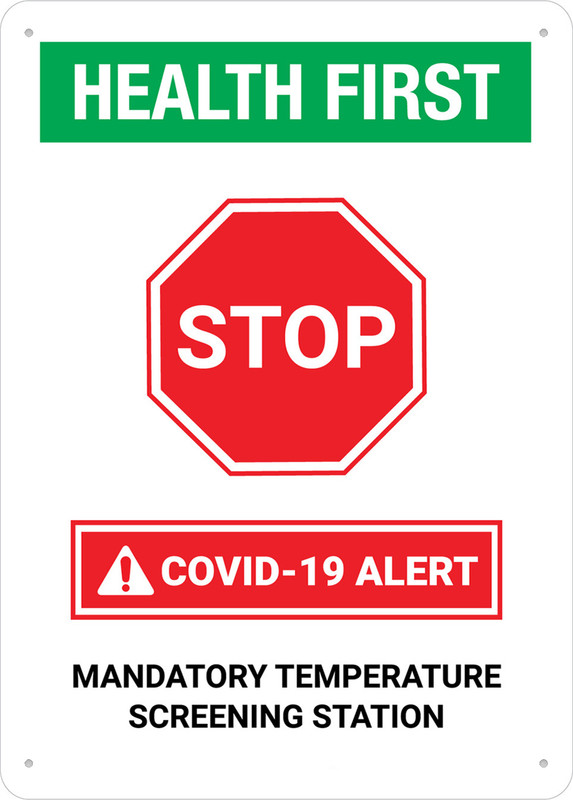 Health First Stop Covid 19 Mandatory Temperature Screening Sign 12X8 ...
