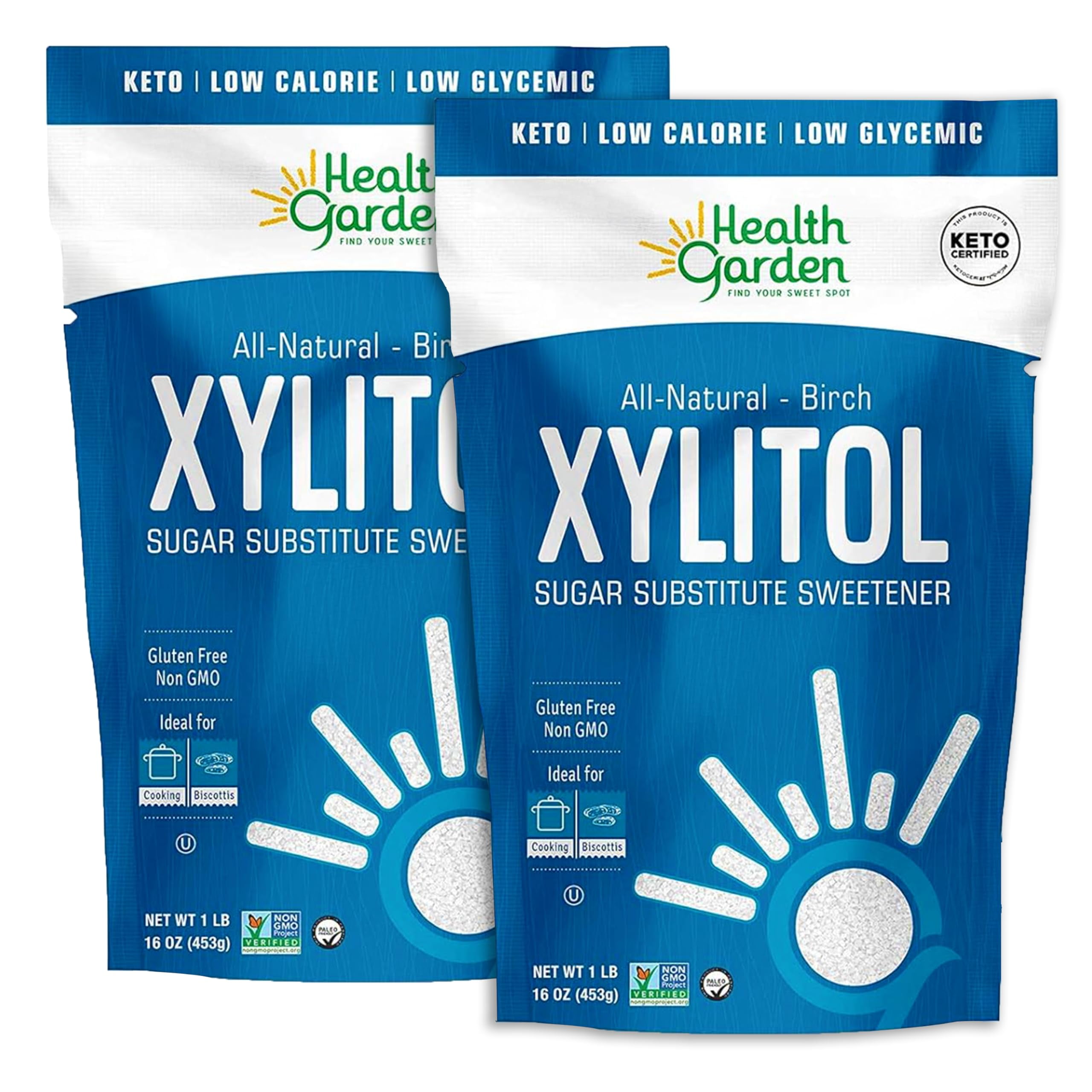 Health Garden Birch Xylitol BDF32 Sweetener - 1 LB x 2 Resealable Bag - Pure Birch Xylitol - Non ...
