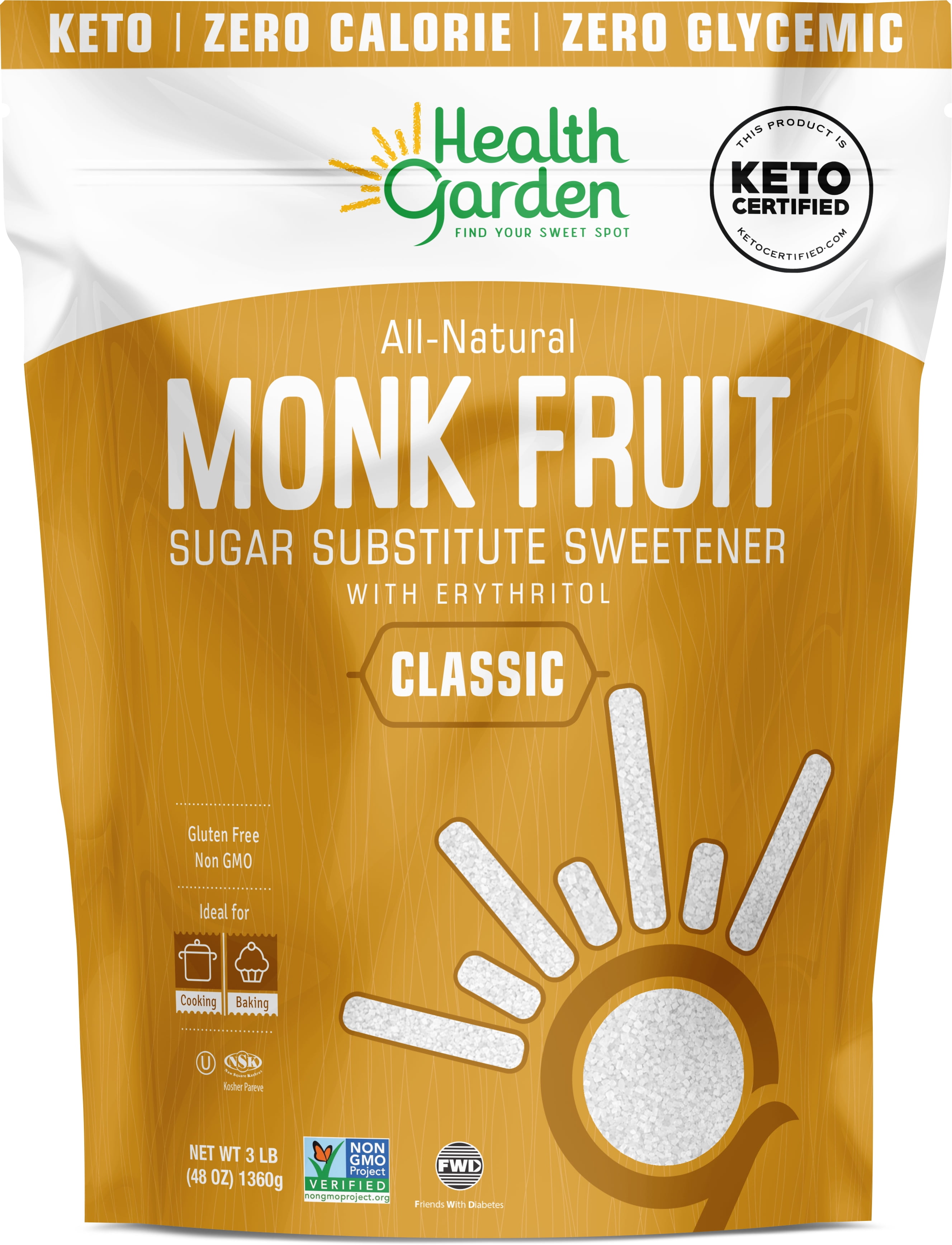 Health Garden Keto Certified Monk Fruit Sugar Substitute, 3 lbs ...