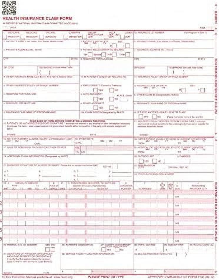 Health Insurance Claim Forms, New CMS-1500, HCFA (04/14 Medicare ...