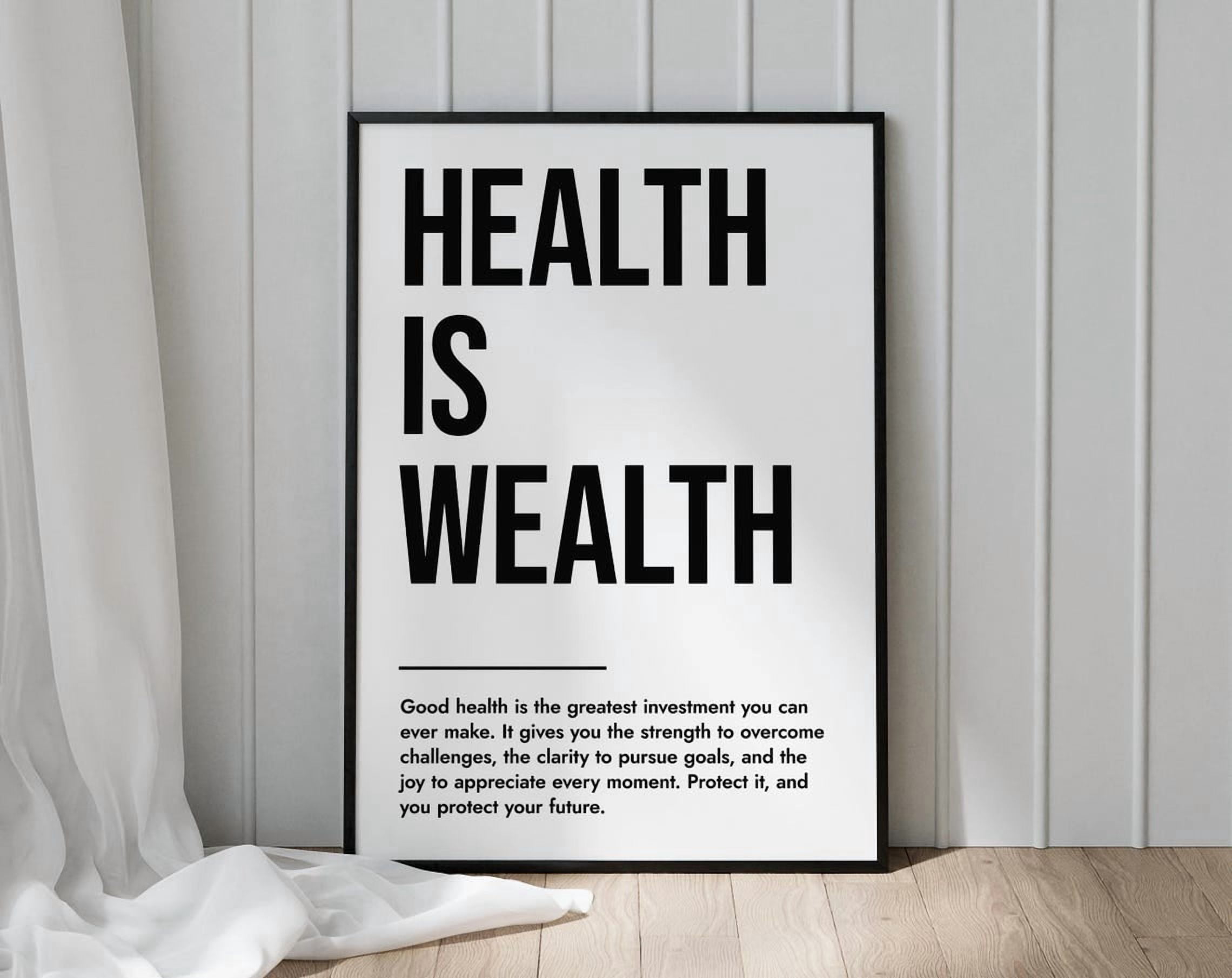 Health Is Wealth Print, Motivational Home Office Wall Art Home Decor ...