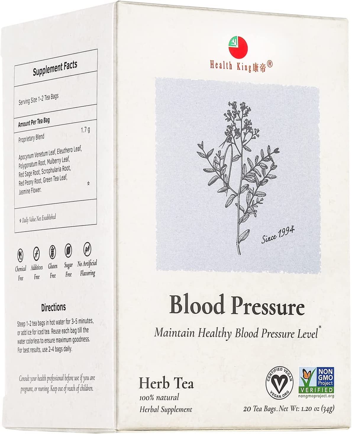 Health King Medicinal Teas Blood Pressure Herb Tea Bags, 20 Ea ...