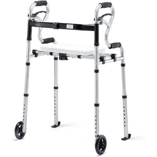 Health Line 4 in 1 Folding Walker with Seat, Adjustable, Extra 2 Skis ...