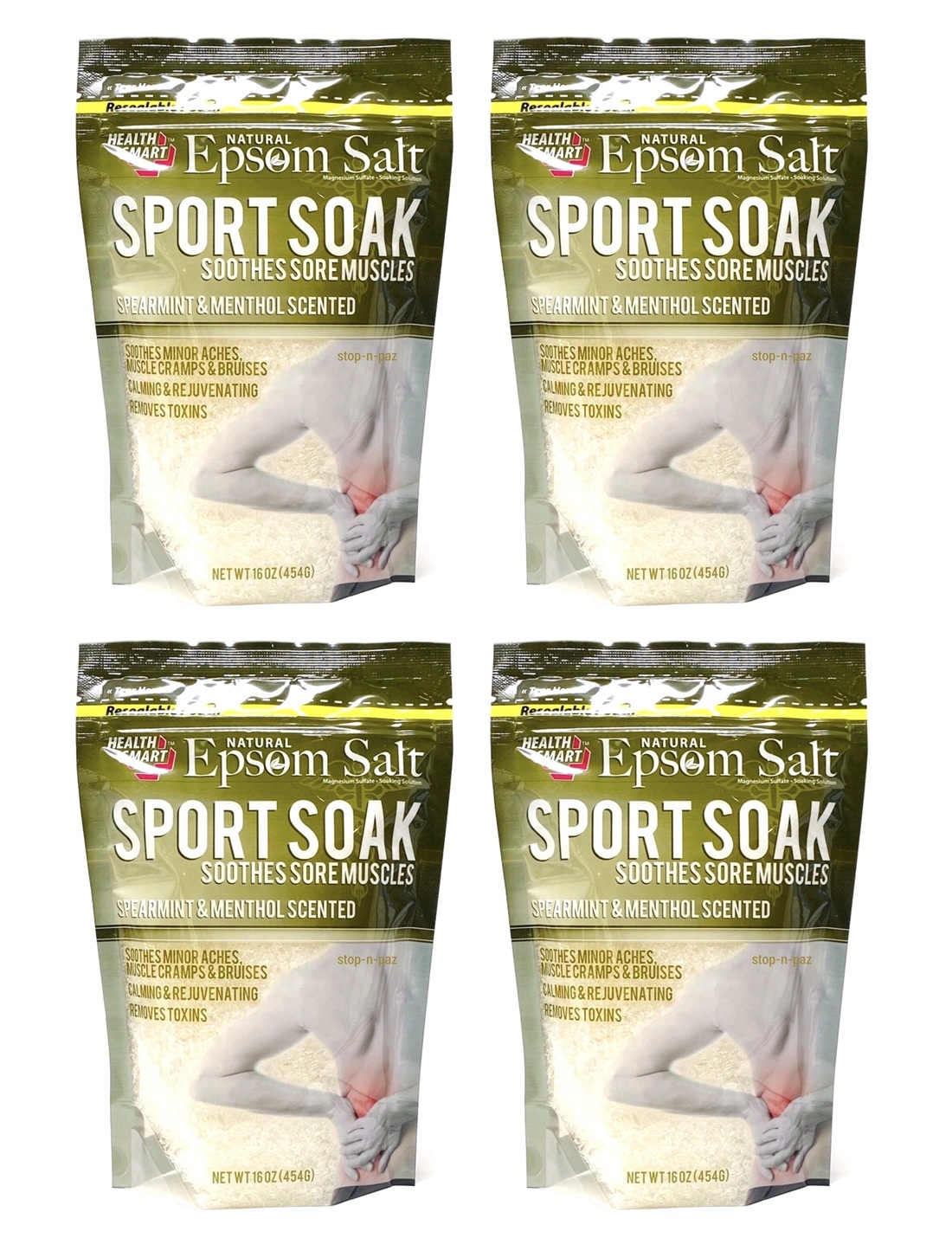 Health Smart 4 Pack Natural Epsom Salt Sport Soak Spearmint Menthol ...