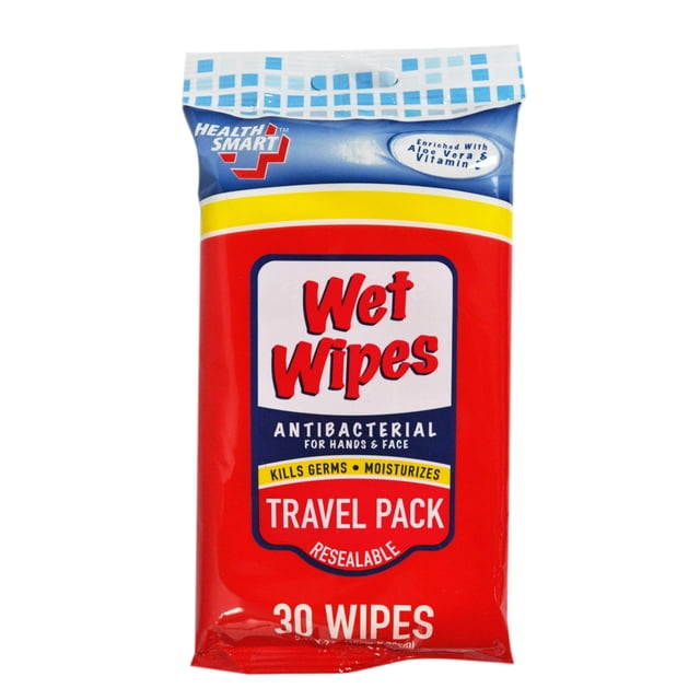 Health Smart Wet Wipes Antibacterial Travel Size 30PC Cleaning Supplies ...