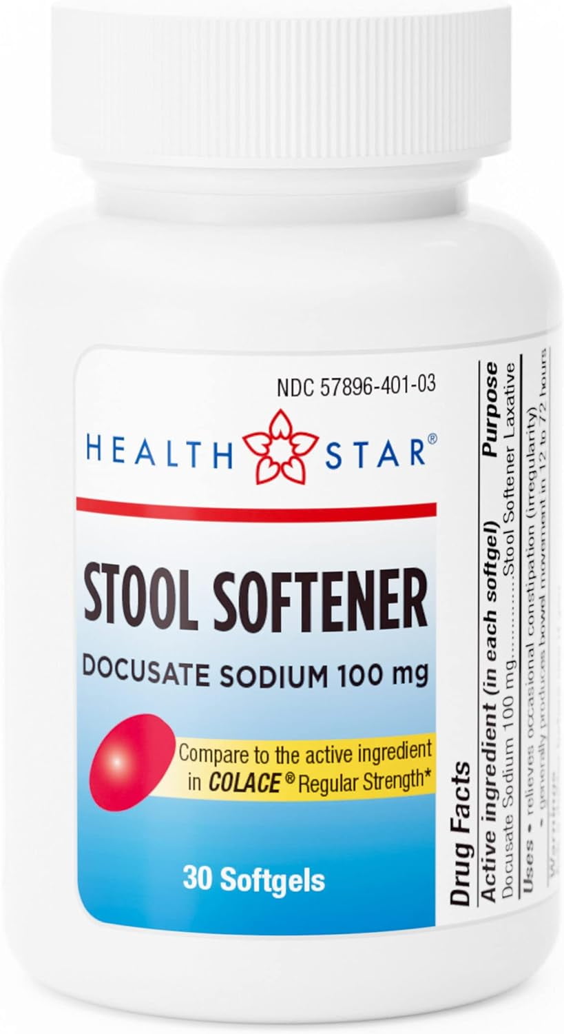 Health Star Stool Softener Laxative Docusate Sodium 100 Mg Softgels, 30 Ea, 2 Pack - Walmart.com