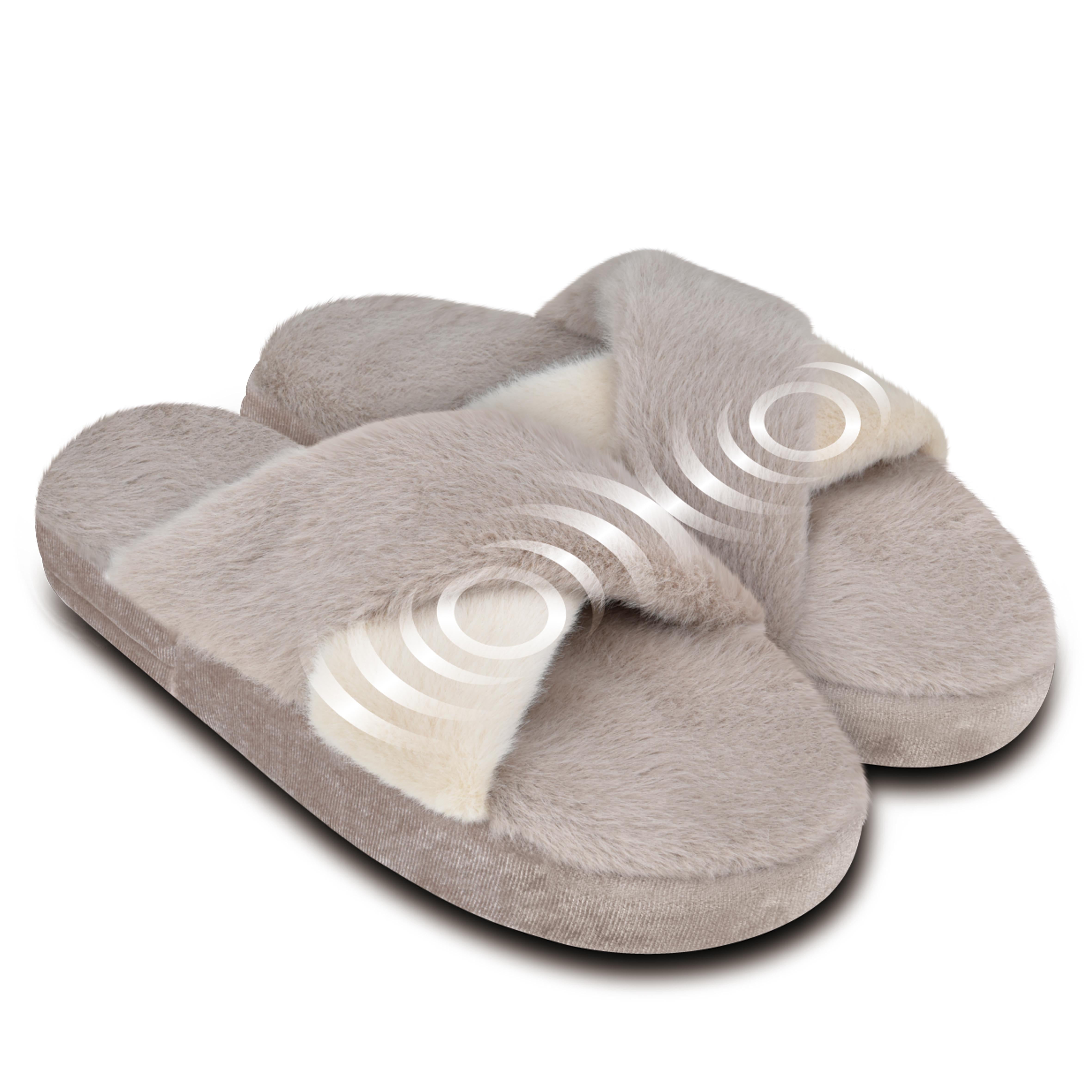 Health Touch Women's Memory Foam Massaging Slippers Large Grey Indoor ...