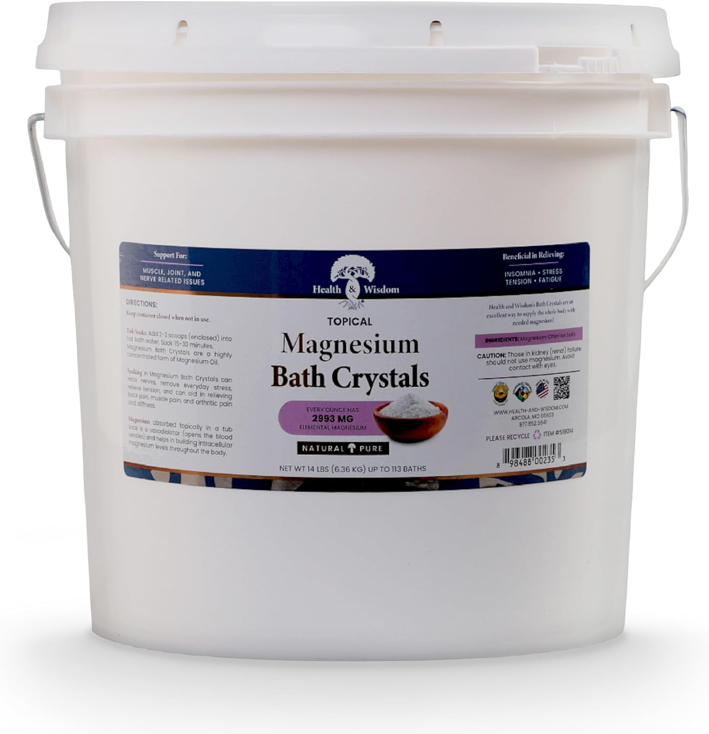 Health and Wisdom Magnesium Bath Salt - Magnesium Chloride Flakes for Bath Soak, 4X Epsom Salt ...