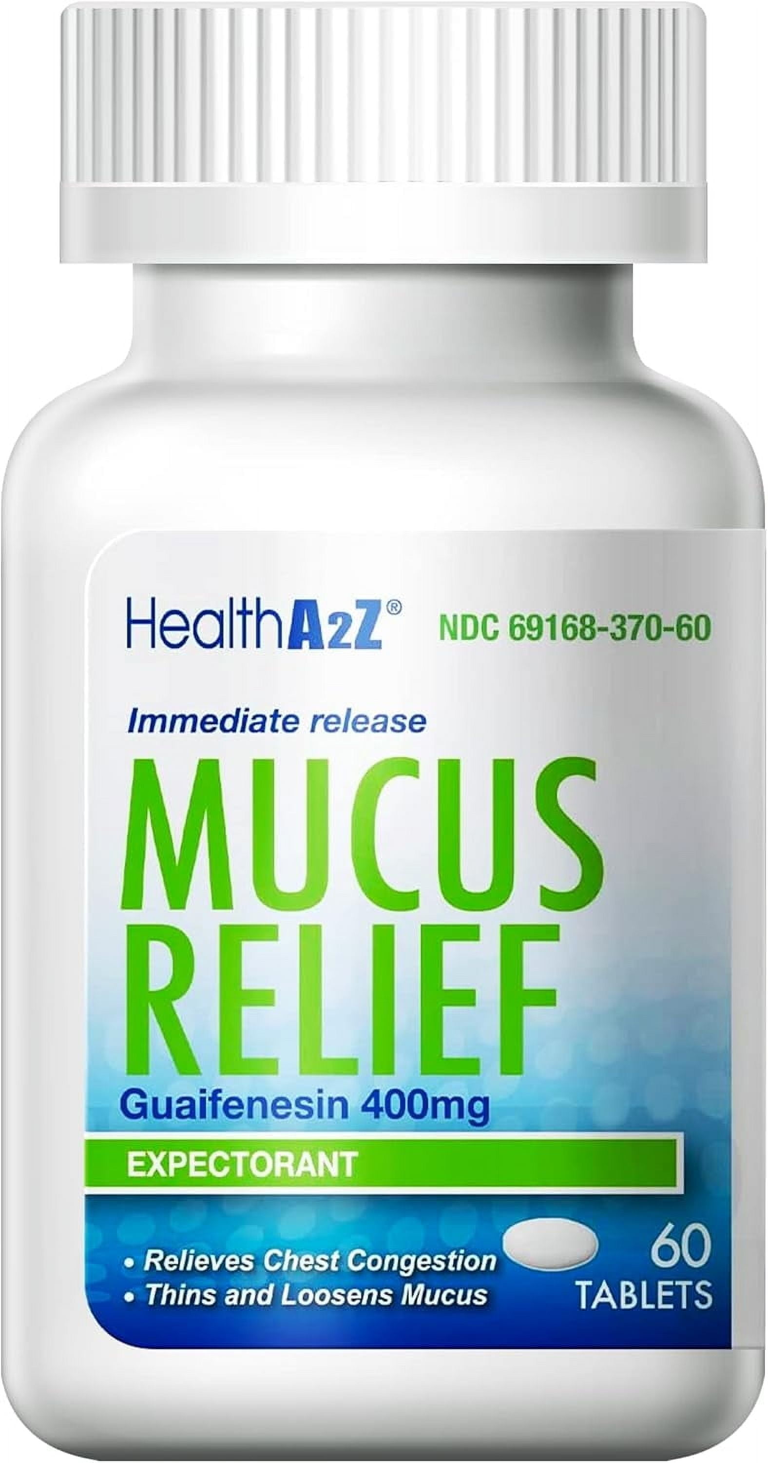 HealthA2Z® Mucus Relief Expectorant Tabs | Guaifenesin 400mg | 60 ...