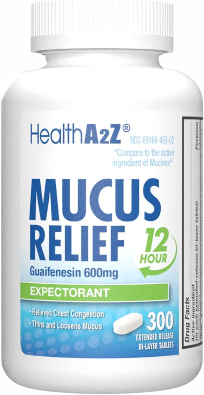 HealthA2Z® Mucus Relief | Guaifenesin 600 mg | 12 Hour | 300 Counts ...