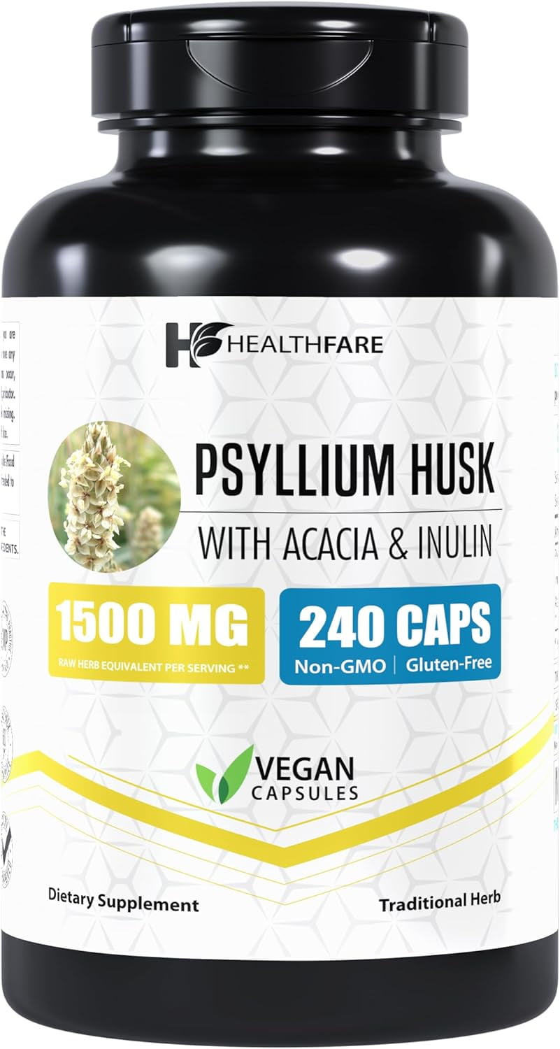 HealthFare Psyllium Husk | 240 Veg Capsules, 1500mg, High Fiber ...