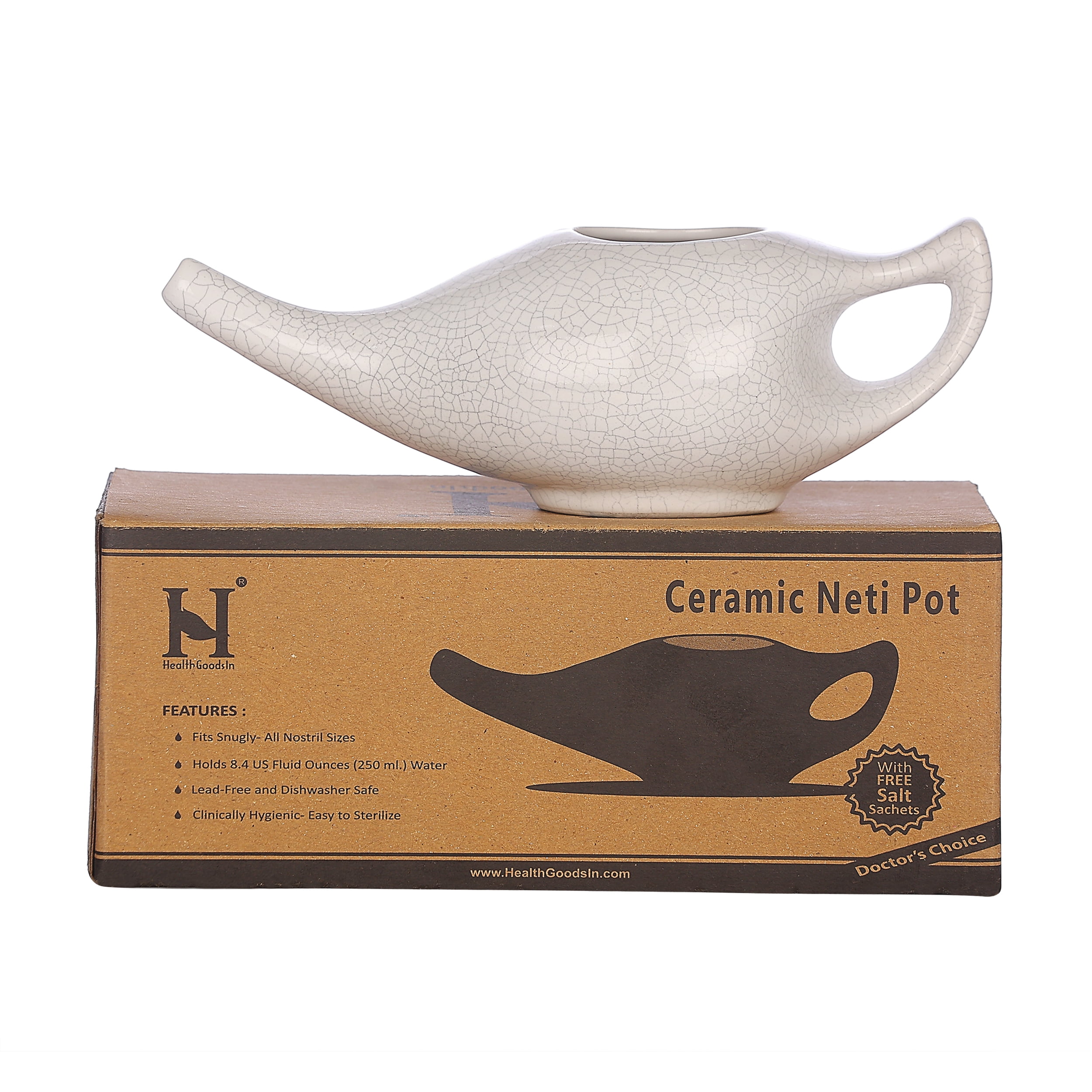 Ceramic Neti Pot with 5 Sachets of Neti Salt, Compact and Travel ...