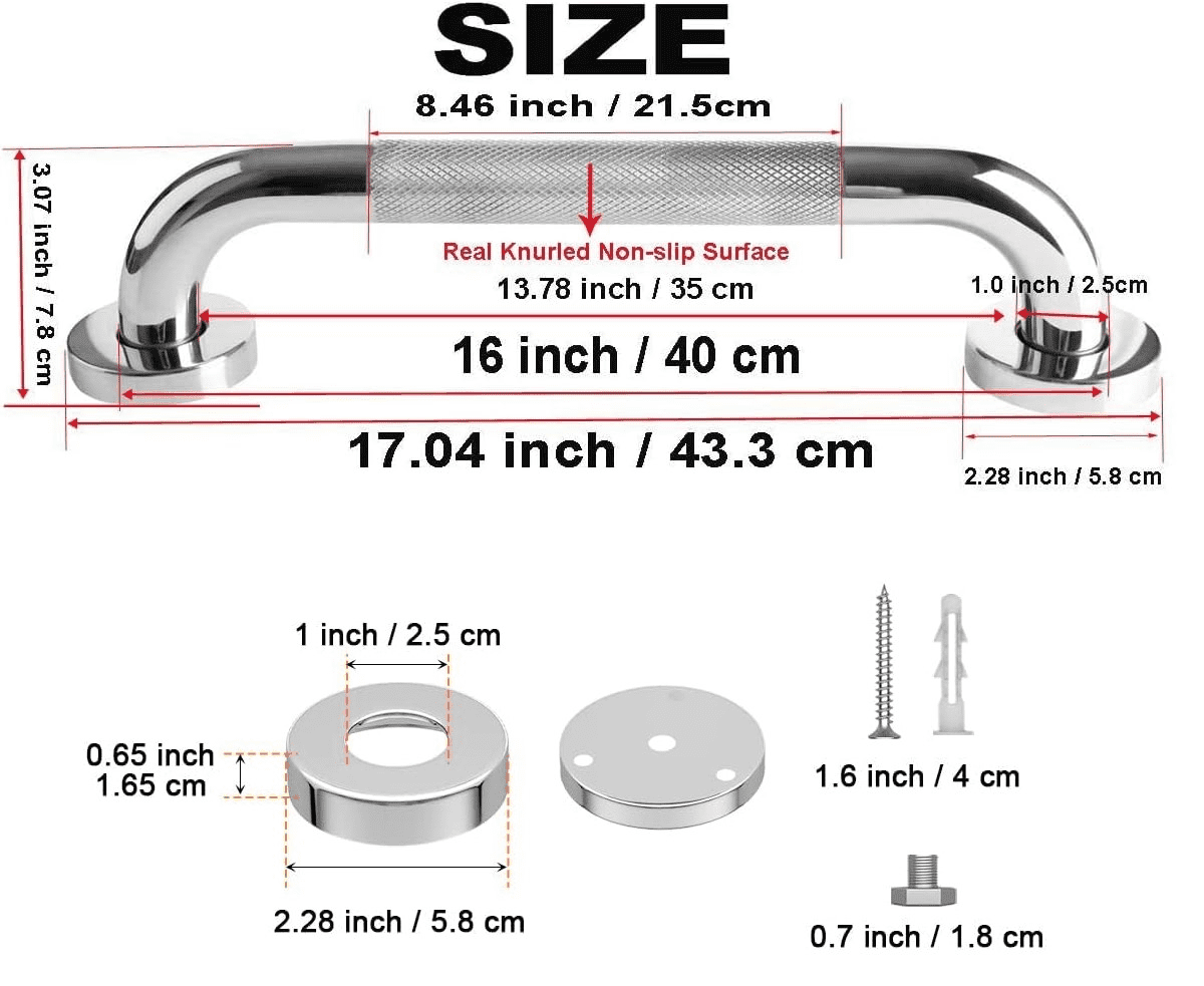 HealthLine Grab Bar for Bathroom Safety Bars Showers and Walls, Bathtub ...