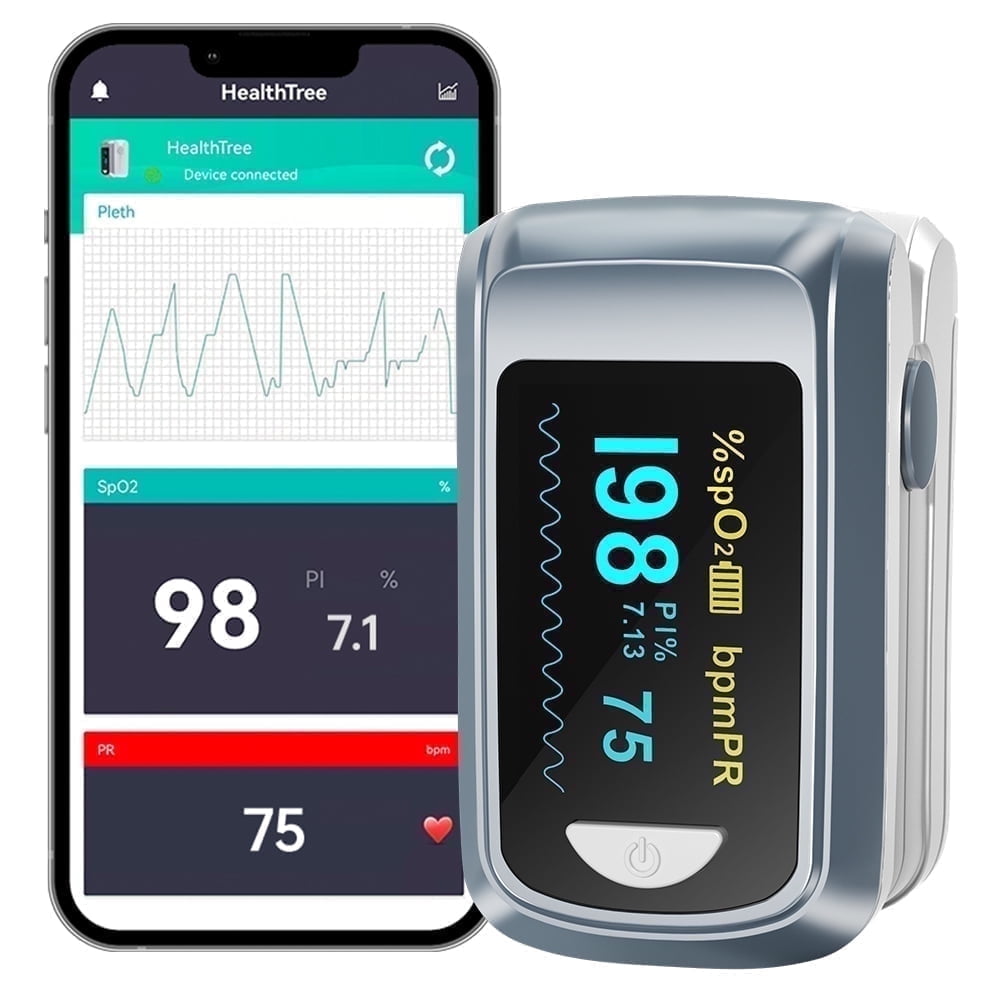 HealthTree Wearable Fingertip Pulse Oximeter, Bluetooth Oxygen Level ...