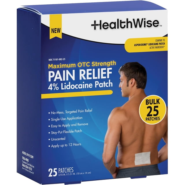 HealthWise Max Strength 4% Lidocaine Back Analgesic Patch, 3.9”x5.5 ...