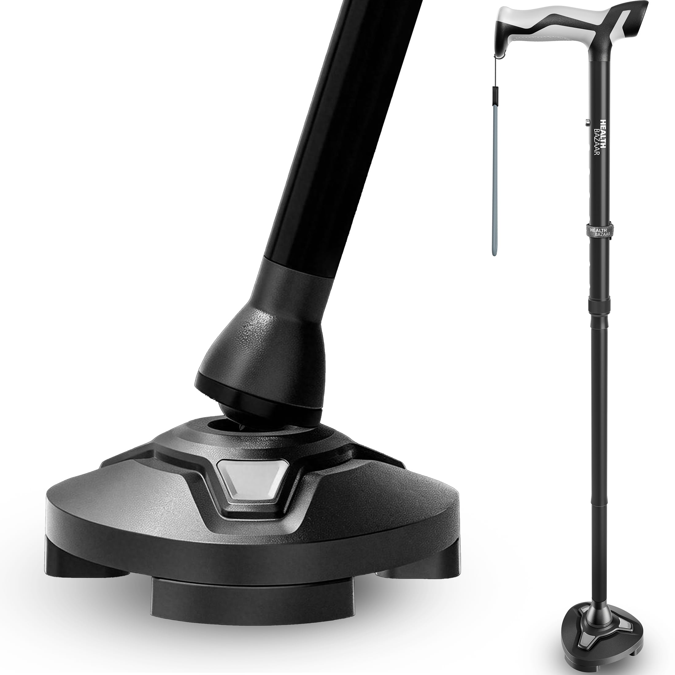 Healthbazaar Adjustable Folding Walking Cane with 3-Prong Pivot Base ...