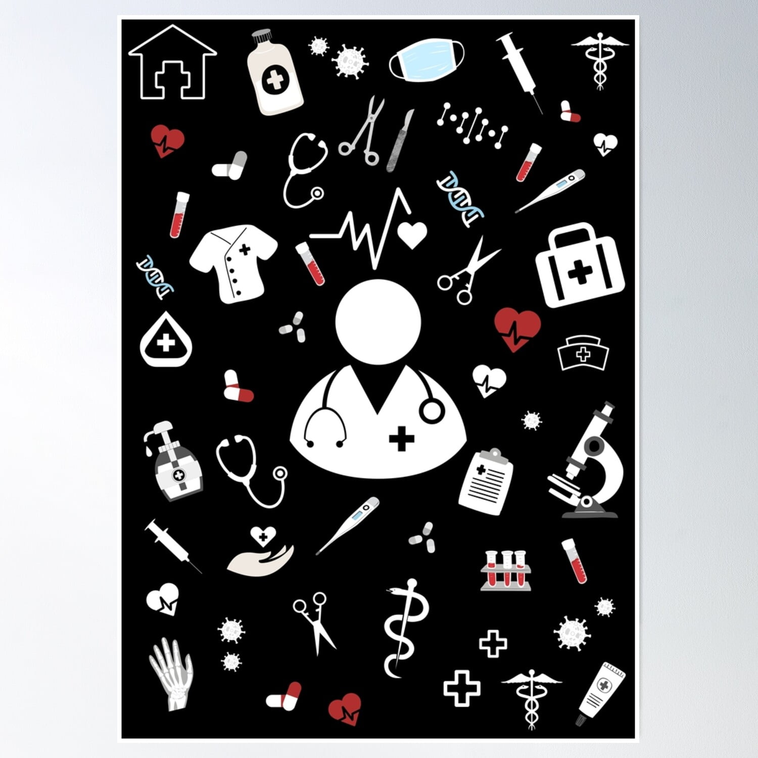 Healthcare Service Worker Nhs Funny Medical Elements Pattern Poster ...