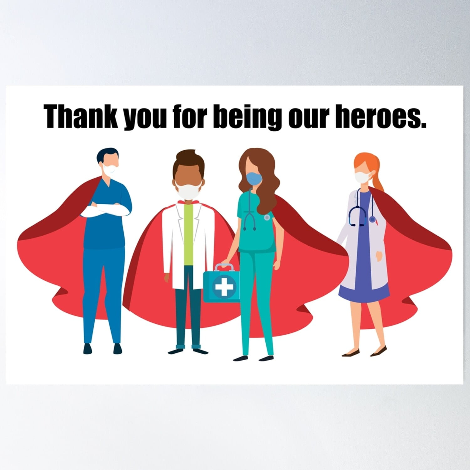 Healthcare Worker Heroes Thank You Doctors And Nurses Poster Wall Art ...