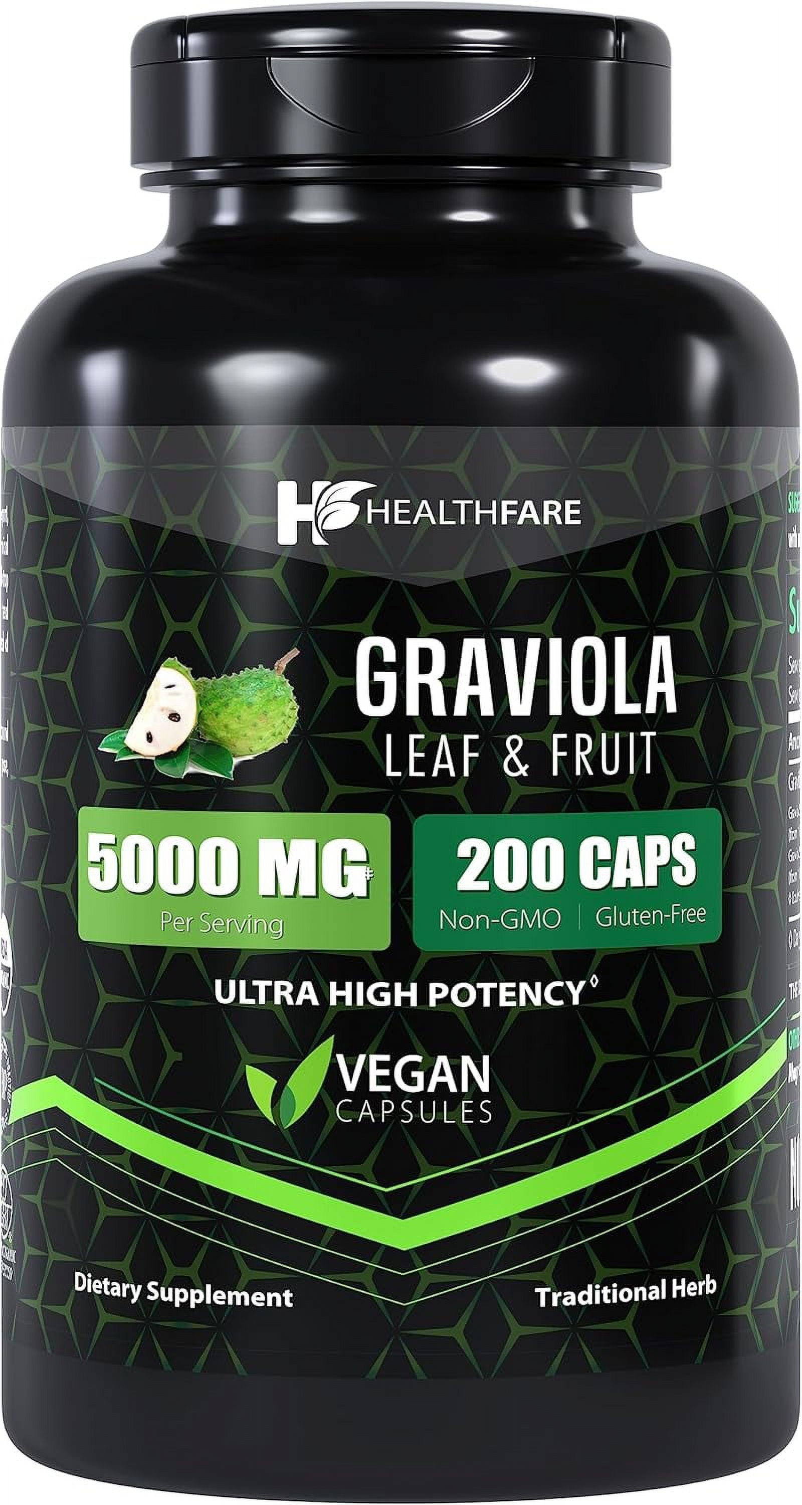 Healthfare High Potency Graviola 5000mg Leaf & Fruit Extract Capsules ...