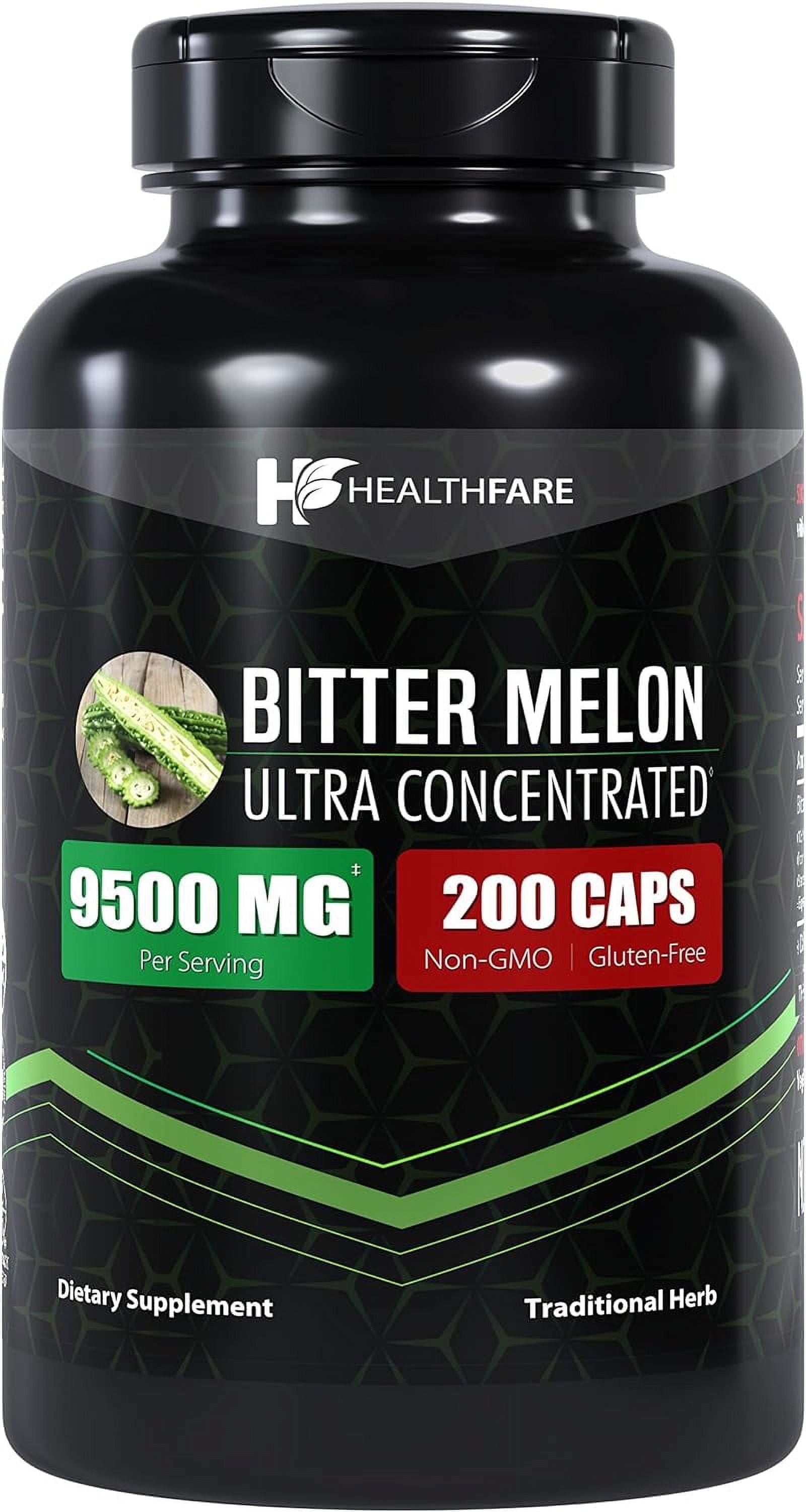 Healthfare Organic Bitter Melon Extract 9500mg, 200 Capsules for ...