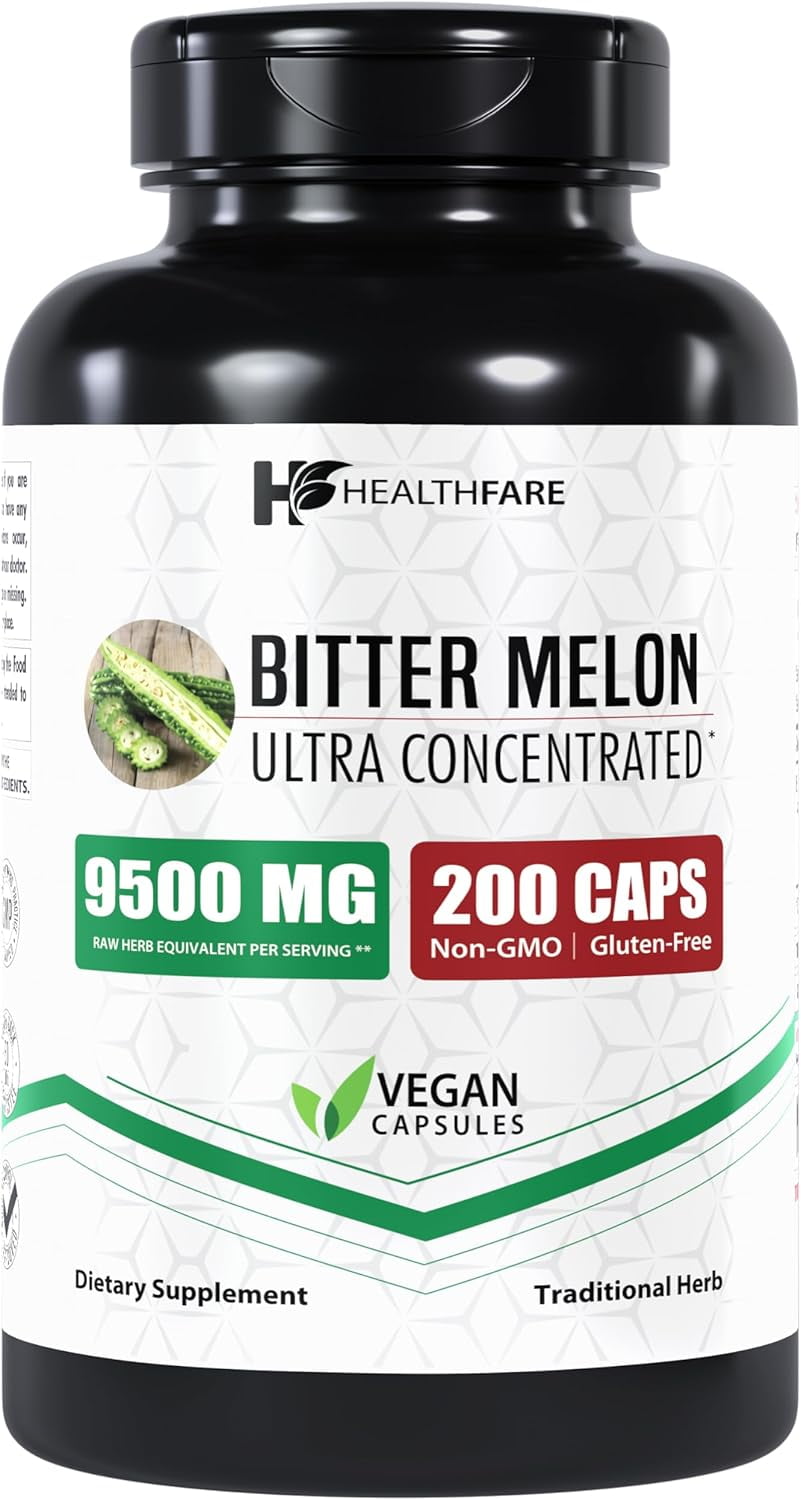 Healthfare Organic Bitter Melon Extract 9500mg, 200 Capsules for ...