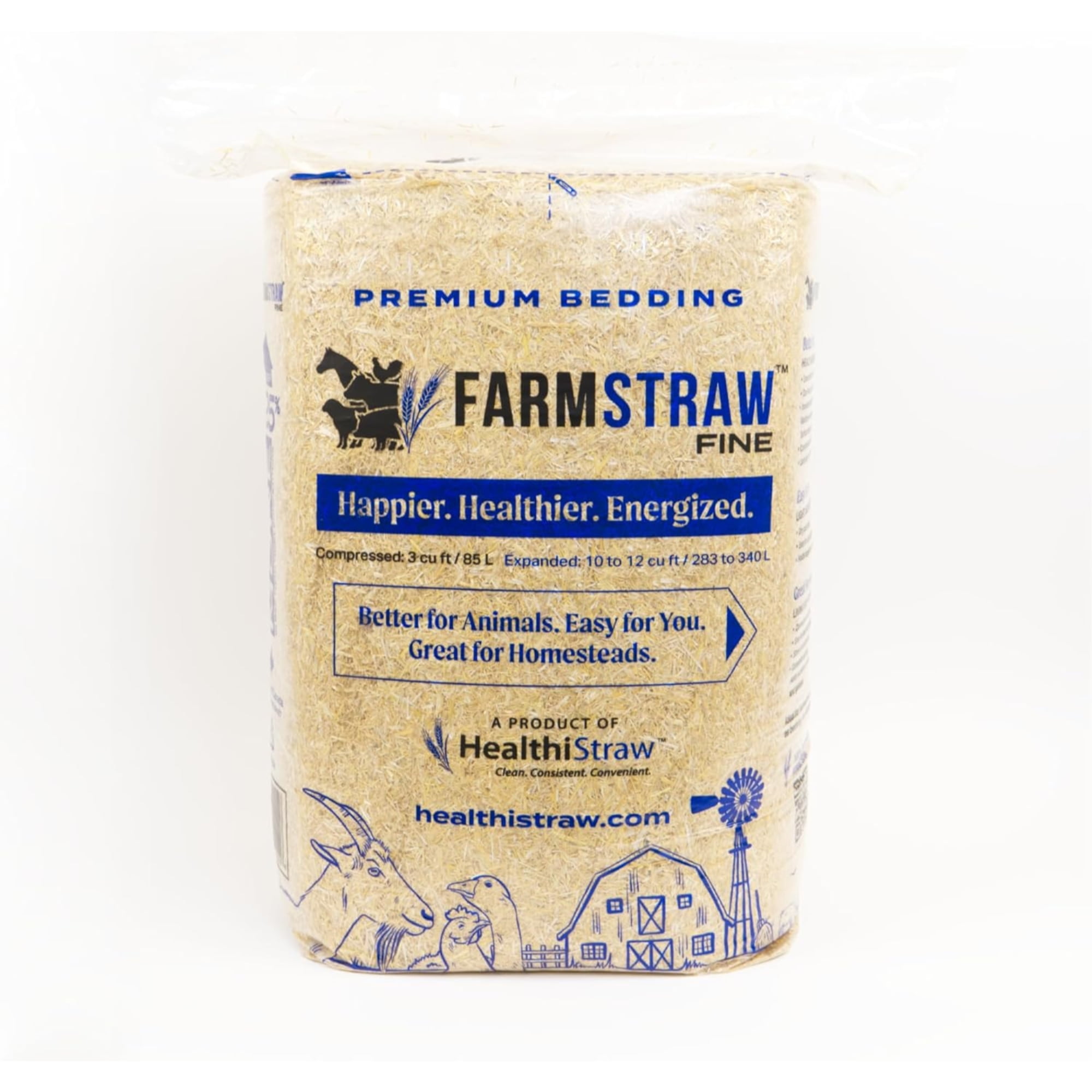 HealthiStraw FarmStraw Coarse Animal Bedding, Compressed Bale, 3 Cubic ...
