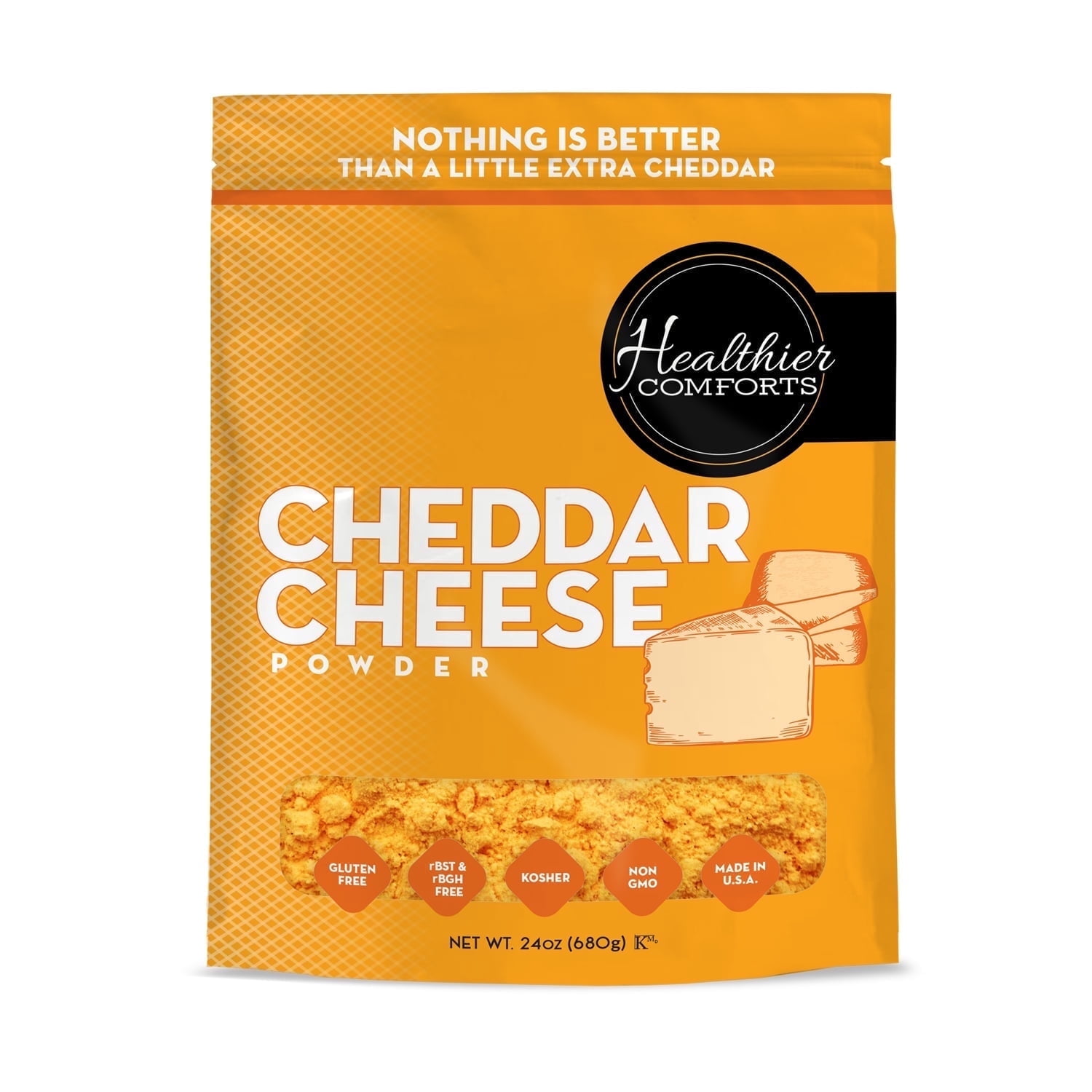 Healthier Comforts Cheddar Cheese Powder 24oz | Premium Yellow Cheddar ...